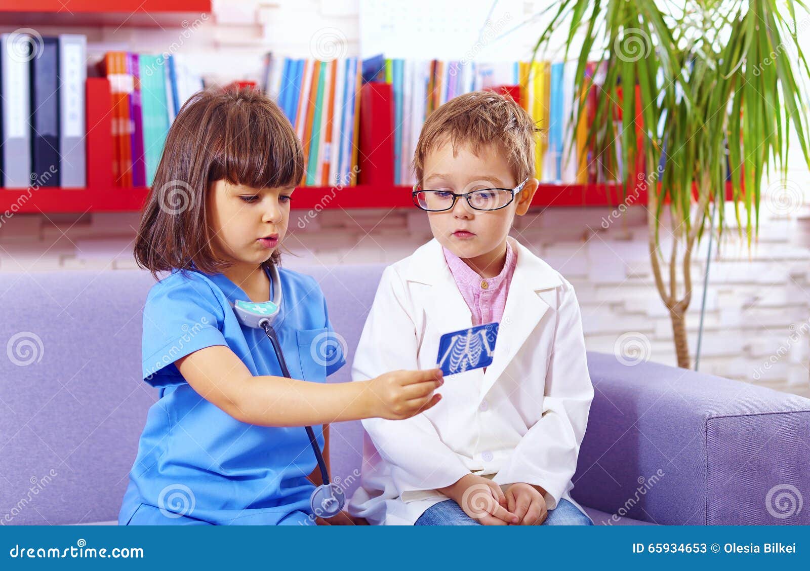 Cute Little Kids Playing Doctors In Office Stock Image - Image of ...