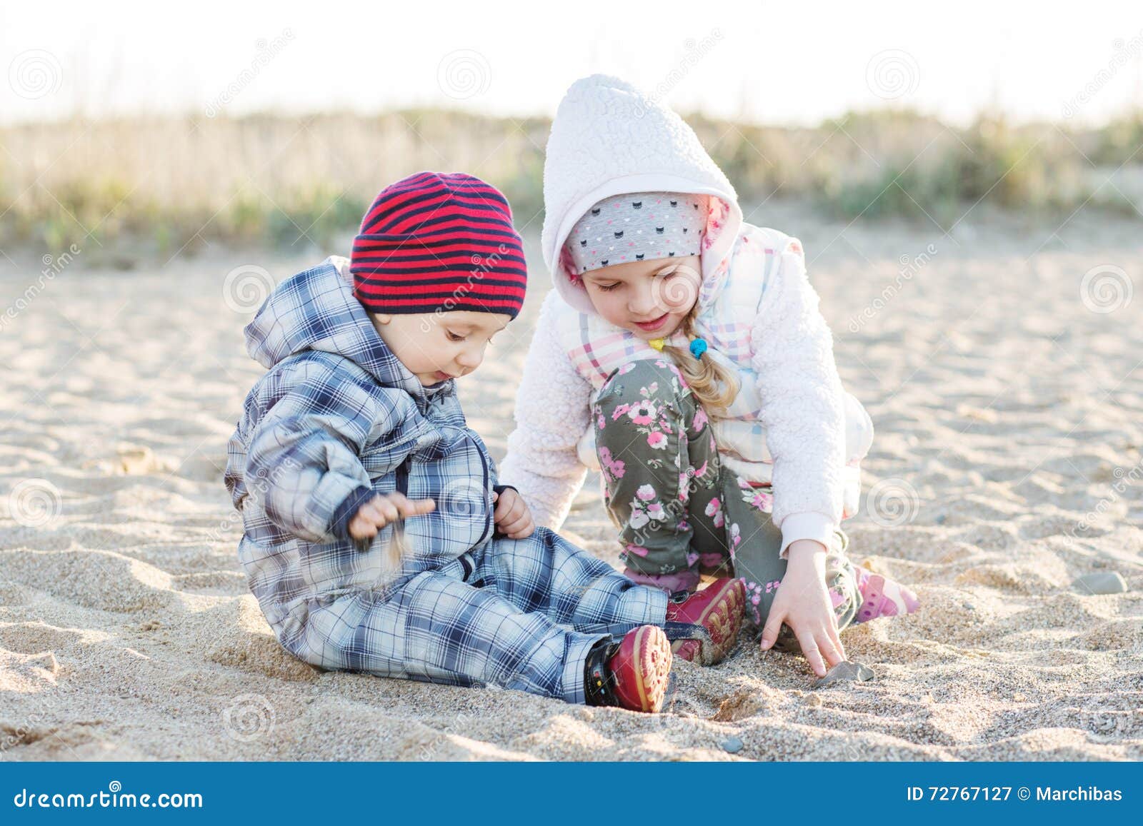 Cute Little Kids Playing in the Sand Stock Image - Image of brother ...