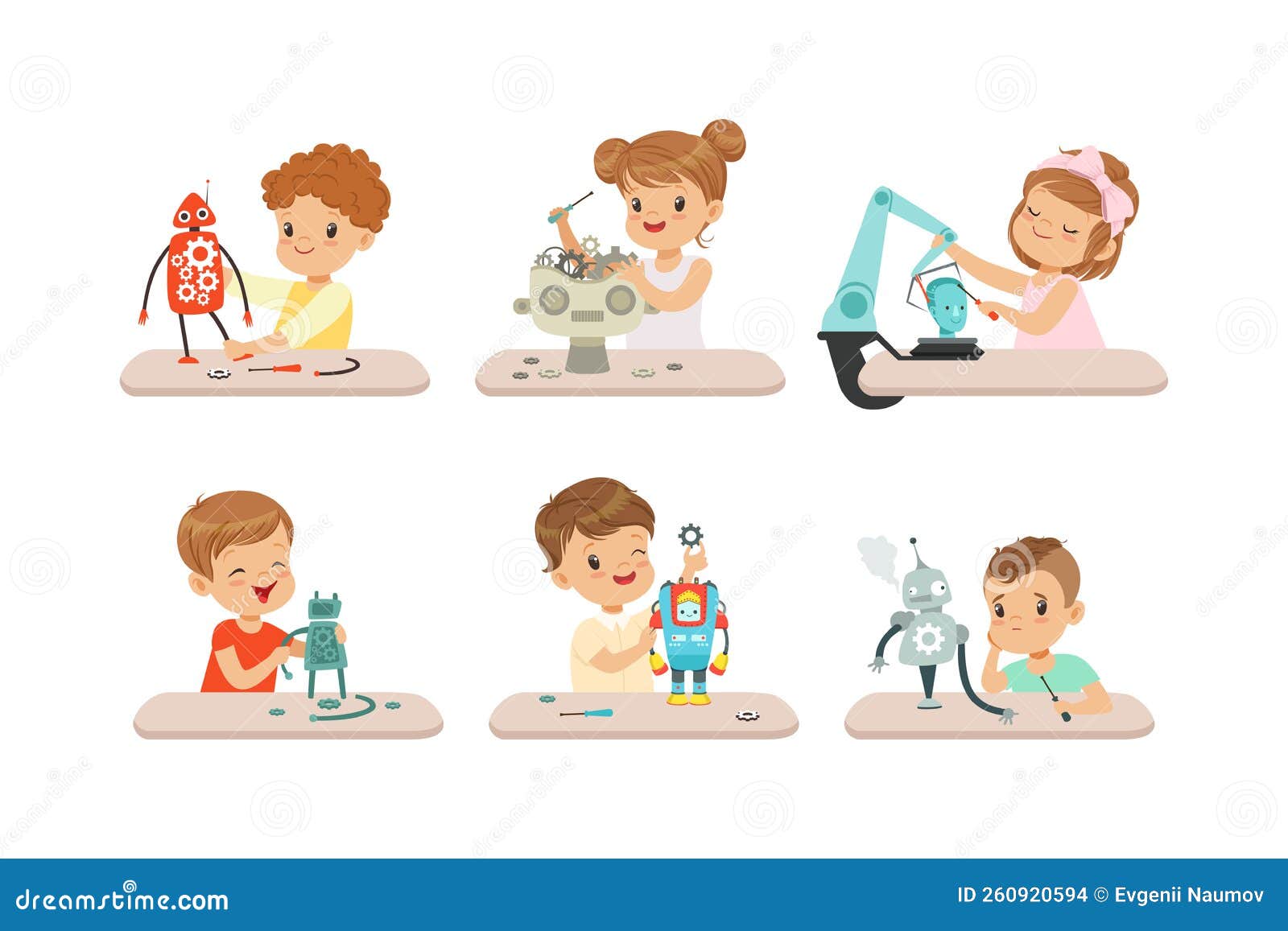 Cute Little Kids Programming and Creating Smart Robots Vector Set Stock ... Cute Little Kids Programming and Creating Smart Robots Vector Set Stock ...