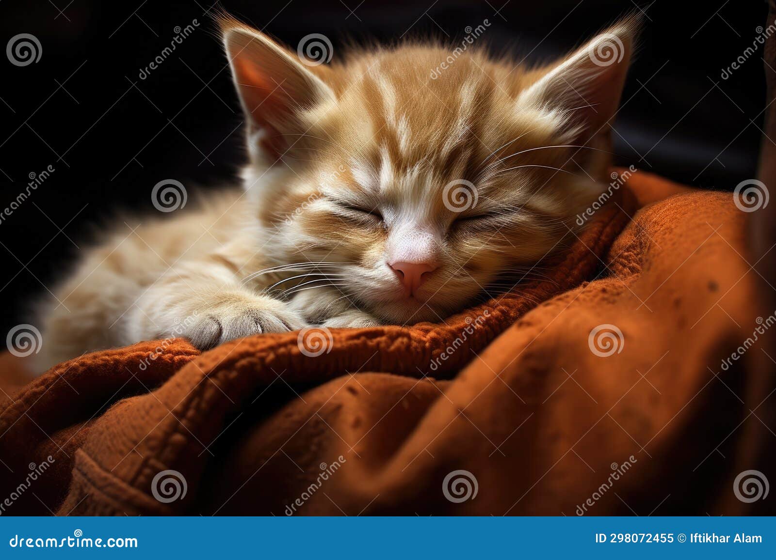 Cute Little Kitten Sleeping on the Orange Blanket. Close Up, Gigner ...
