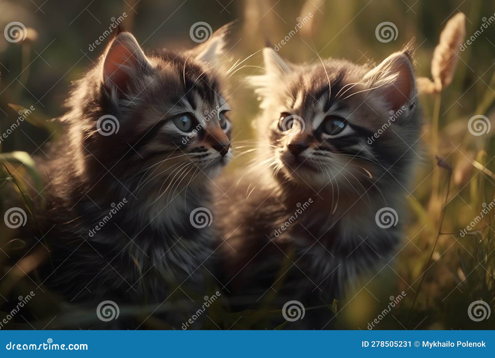Cute Little Kittens in the Grass in Nature. Neural Network AI Generated ...