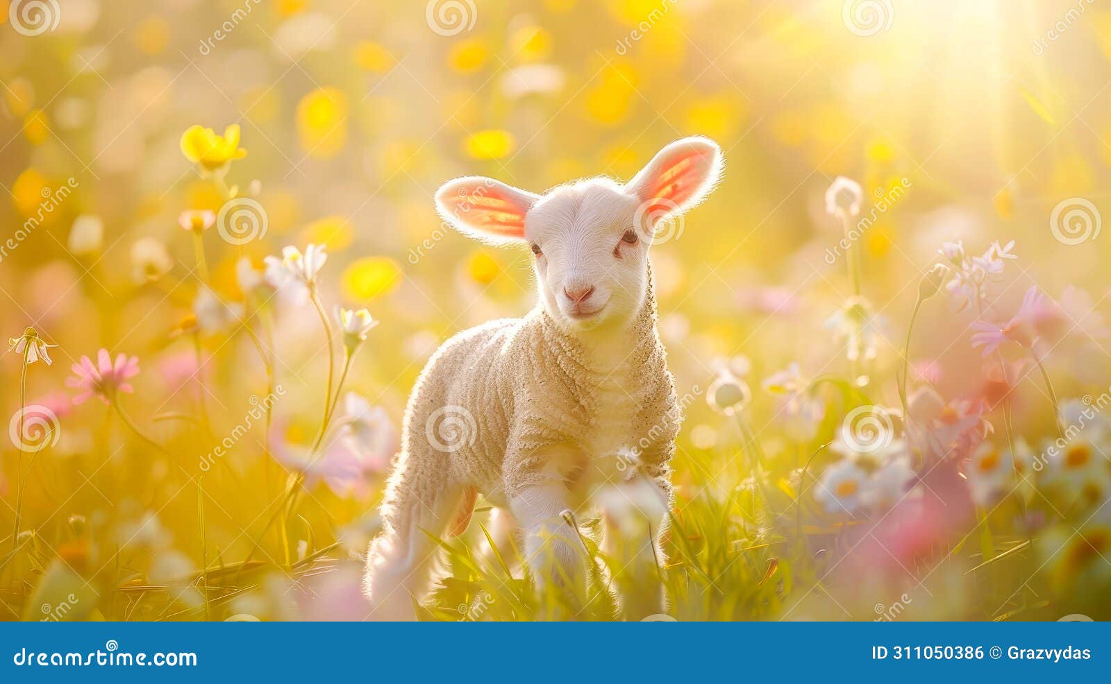 A Cute Little Lamb Having Fun in the Summer Sunny Field Stock ...