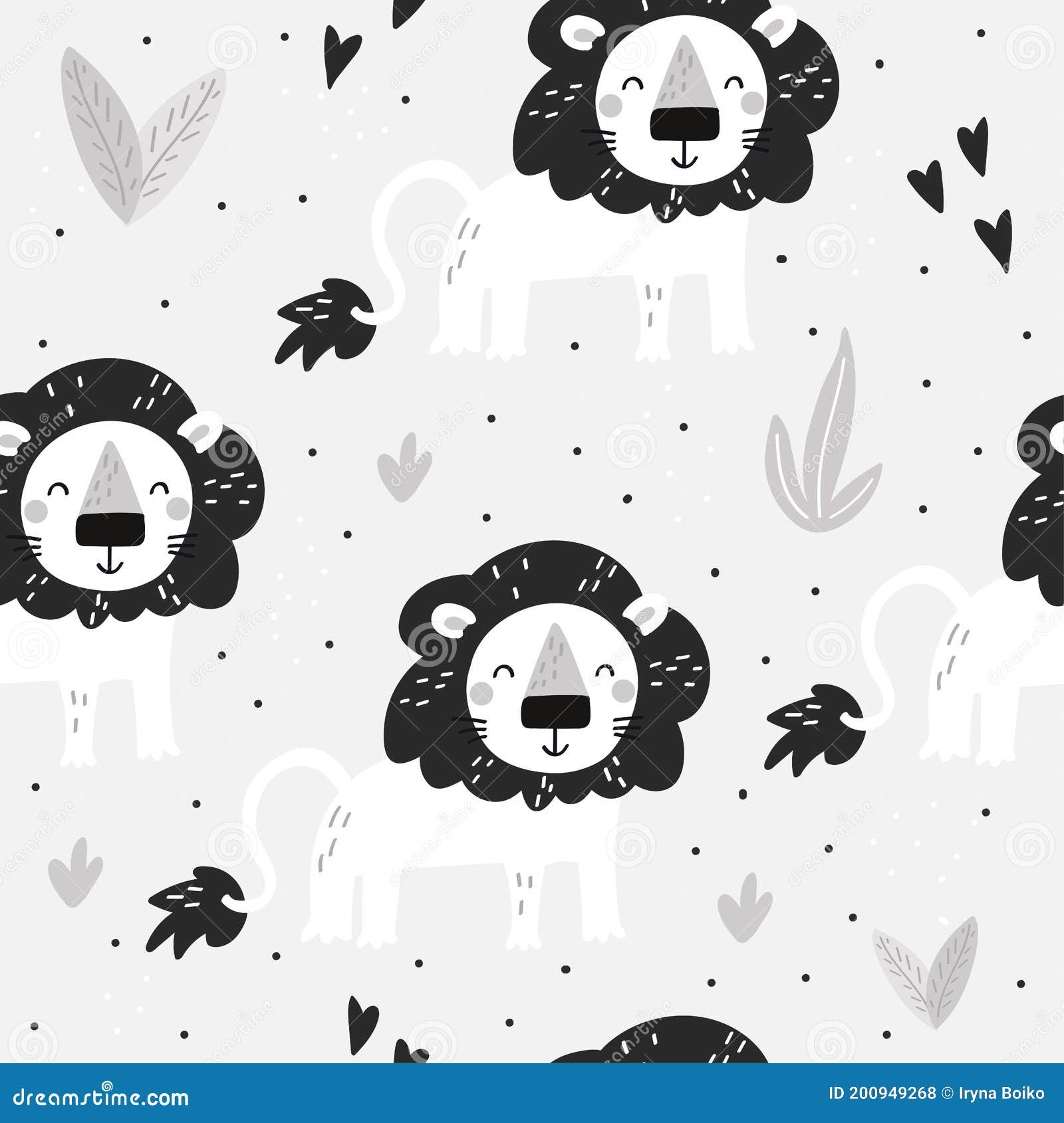Cute Little Lion Cartoon Style. Seamless Pattern Stock Vector ...