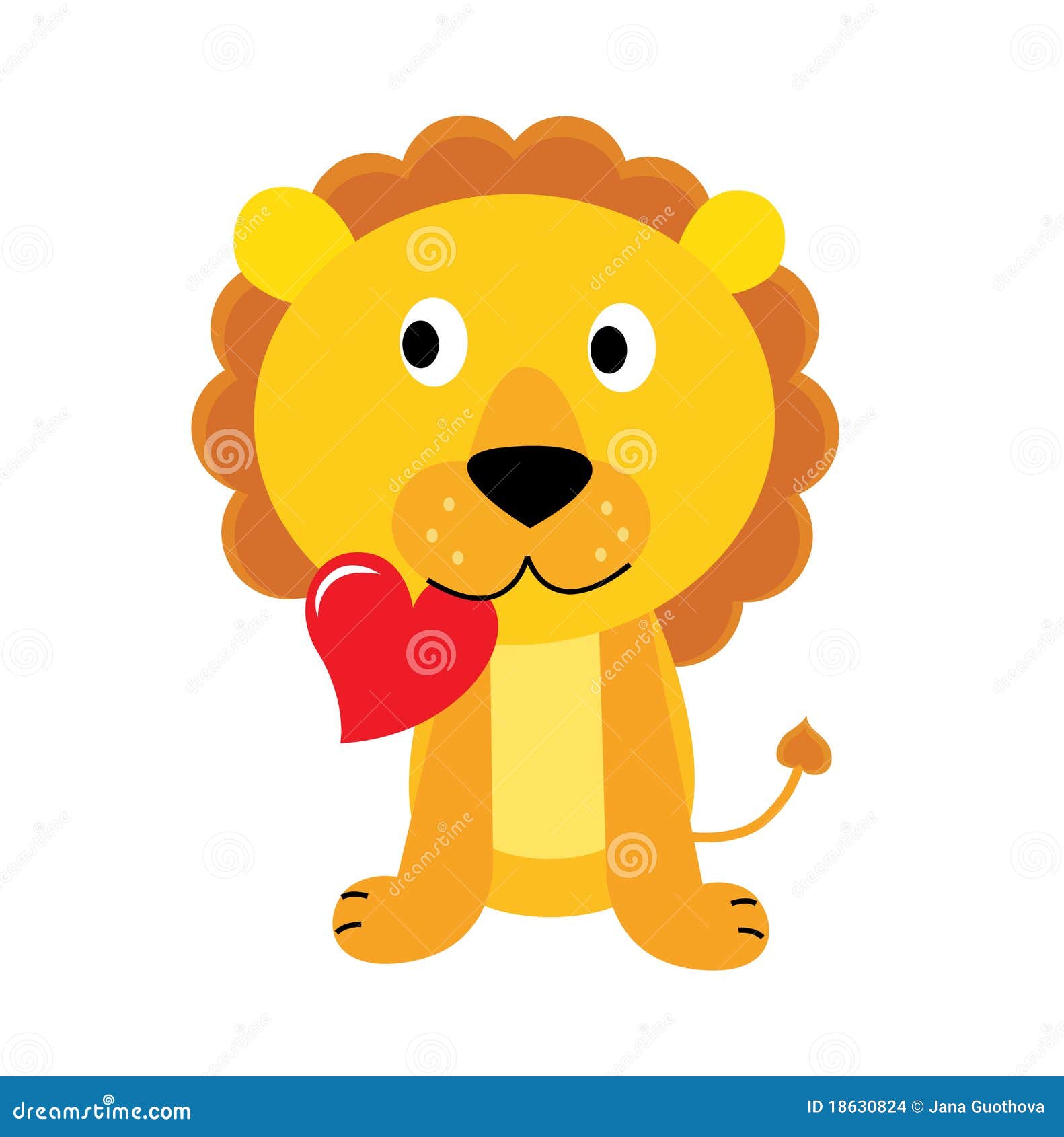 Cute Little Lion with Red Heart Isolated on White Stock Vector ...
