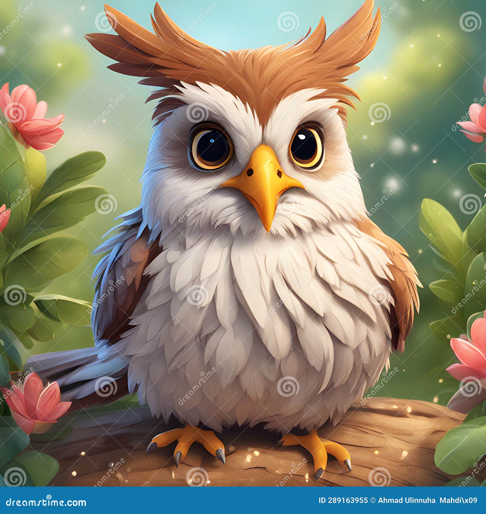 Cute Little Long Eared Owl Cartoon , 3d Render Potrait Stock ...