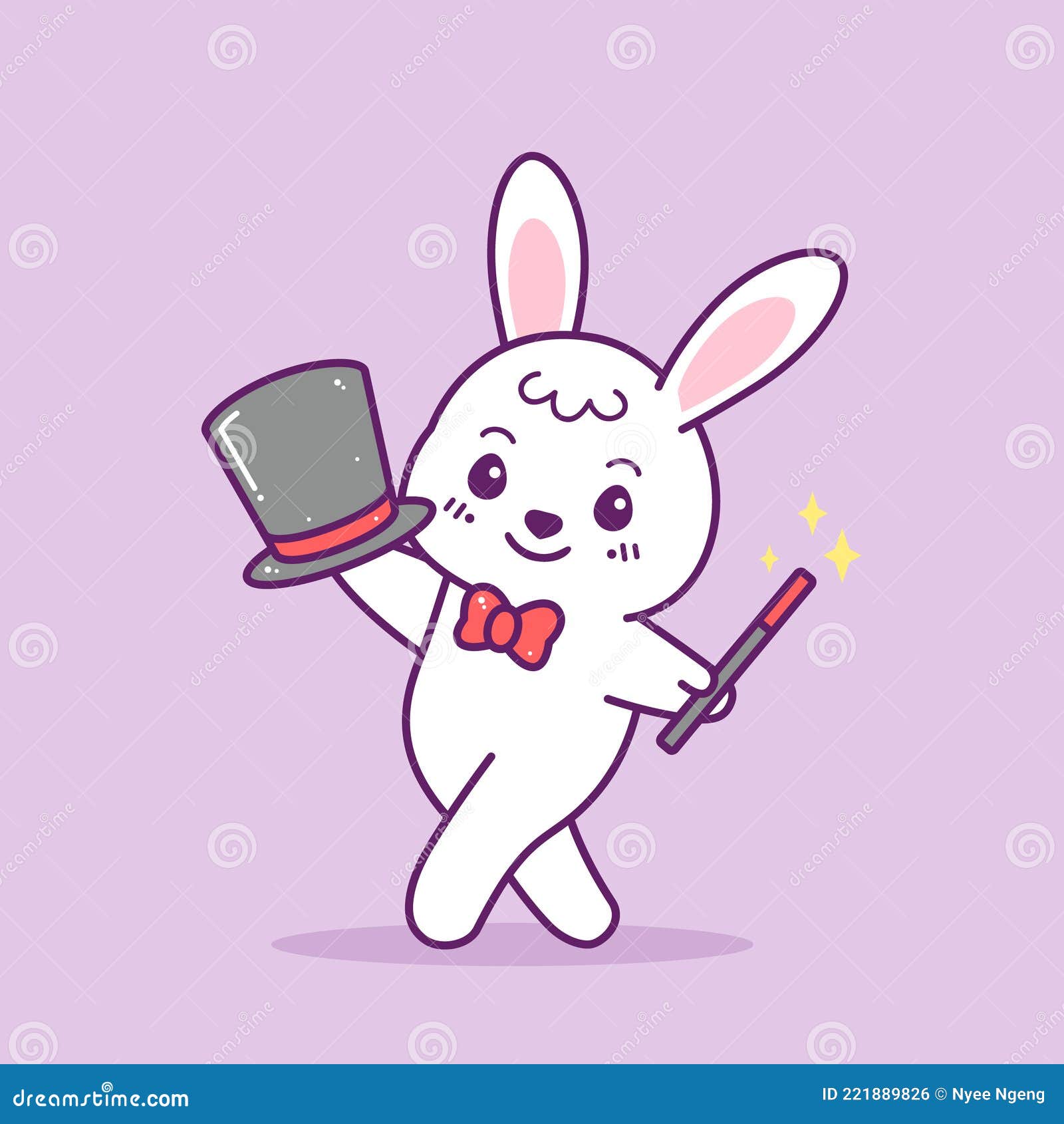 Cute Little Magician Rabbit with Hat and Magic Stick Stock Vector ...