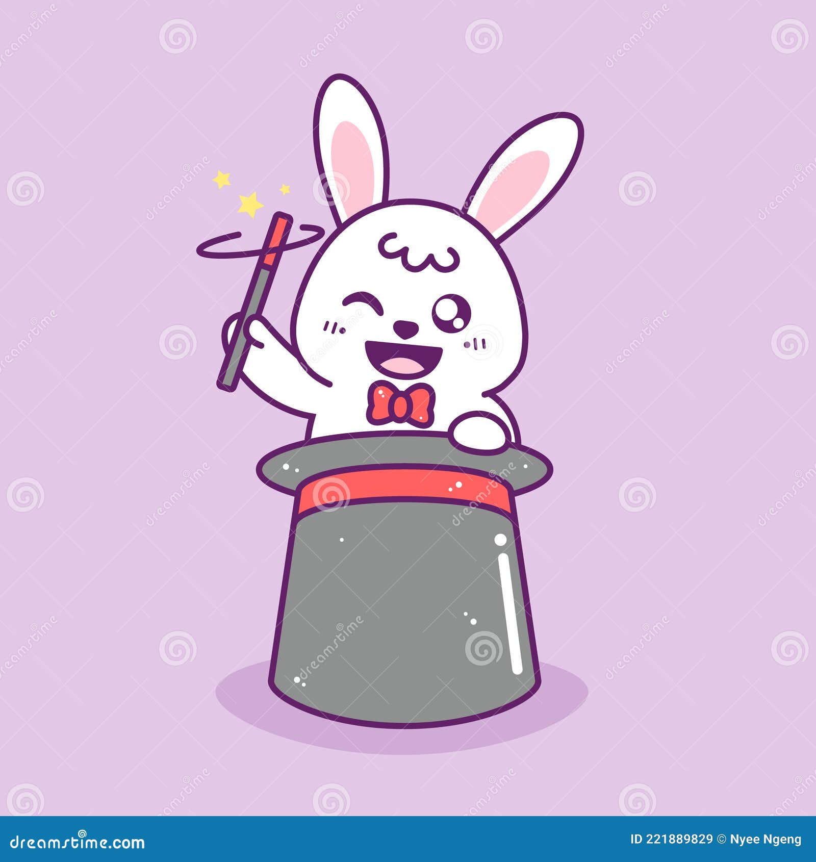 Cute Little Magician Rabbit with Hat and Magic Stick Stock Vector ...