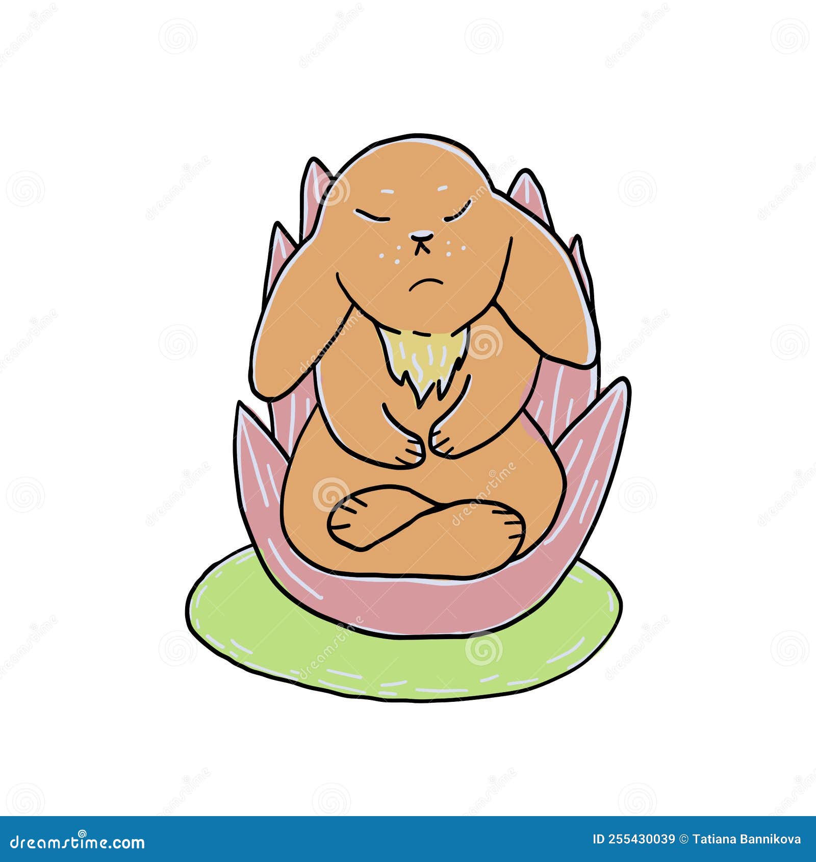 Cute Little Meditating Rabbit. Vector Hand Drawn Cartoon Illustration ...