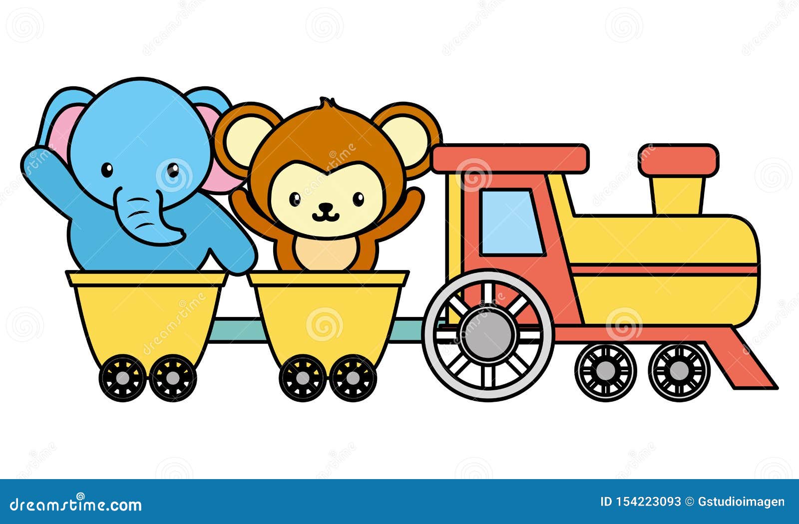 Cute Little Monkey and Elephant in Train Stock Illustration ...