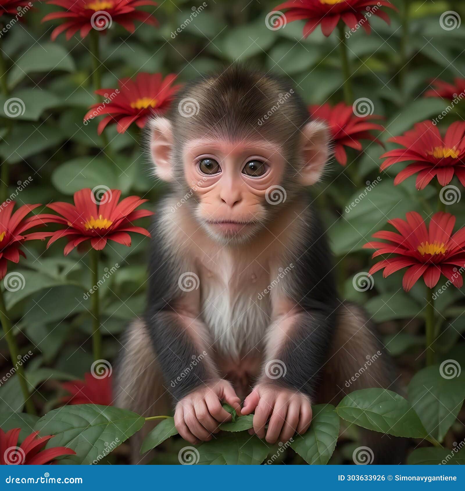 Cute Little Monkey Flower Around Stock Illustration - Illustration of ...