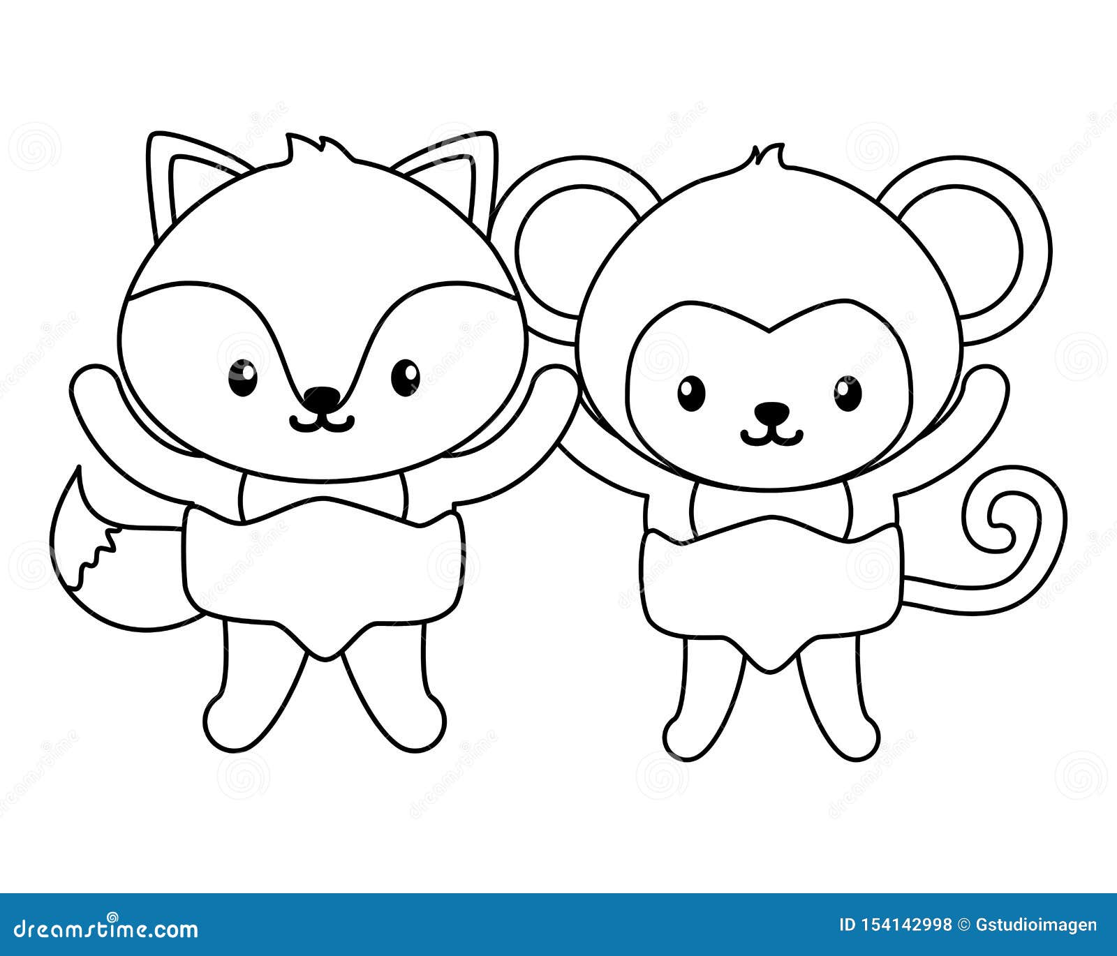 Cute Little Monkey and Fox Characters Stock Illustration - Illustration ...