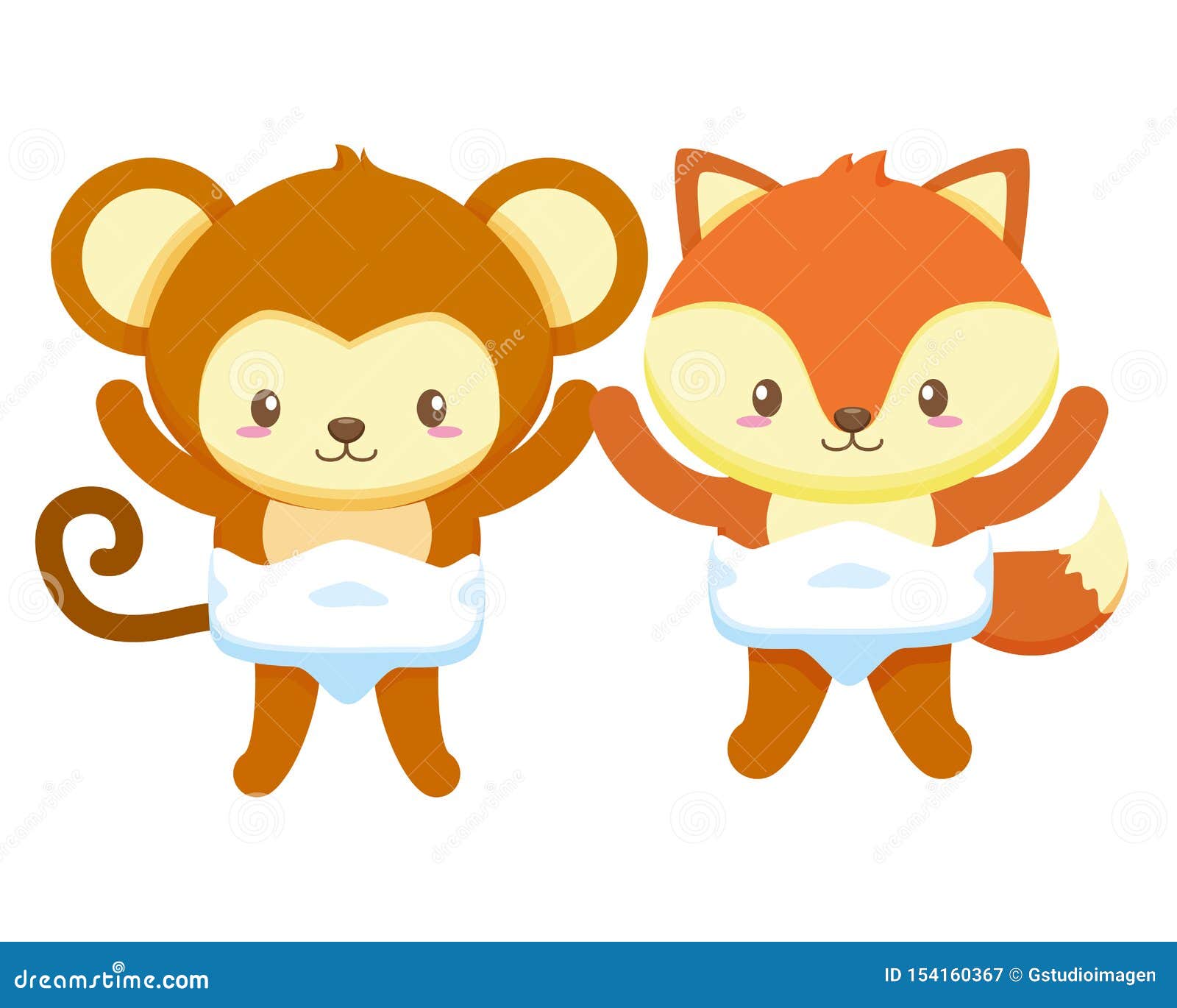 Cute Little Monkey and Fox Characters Stock Illustration - Illustration ...