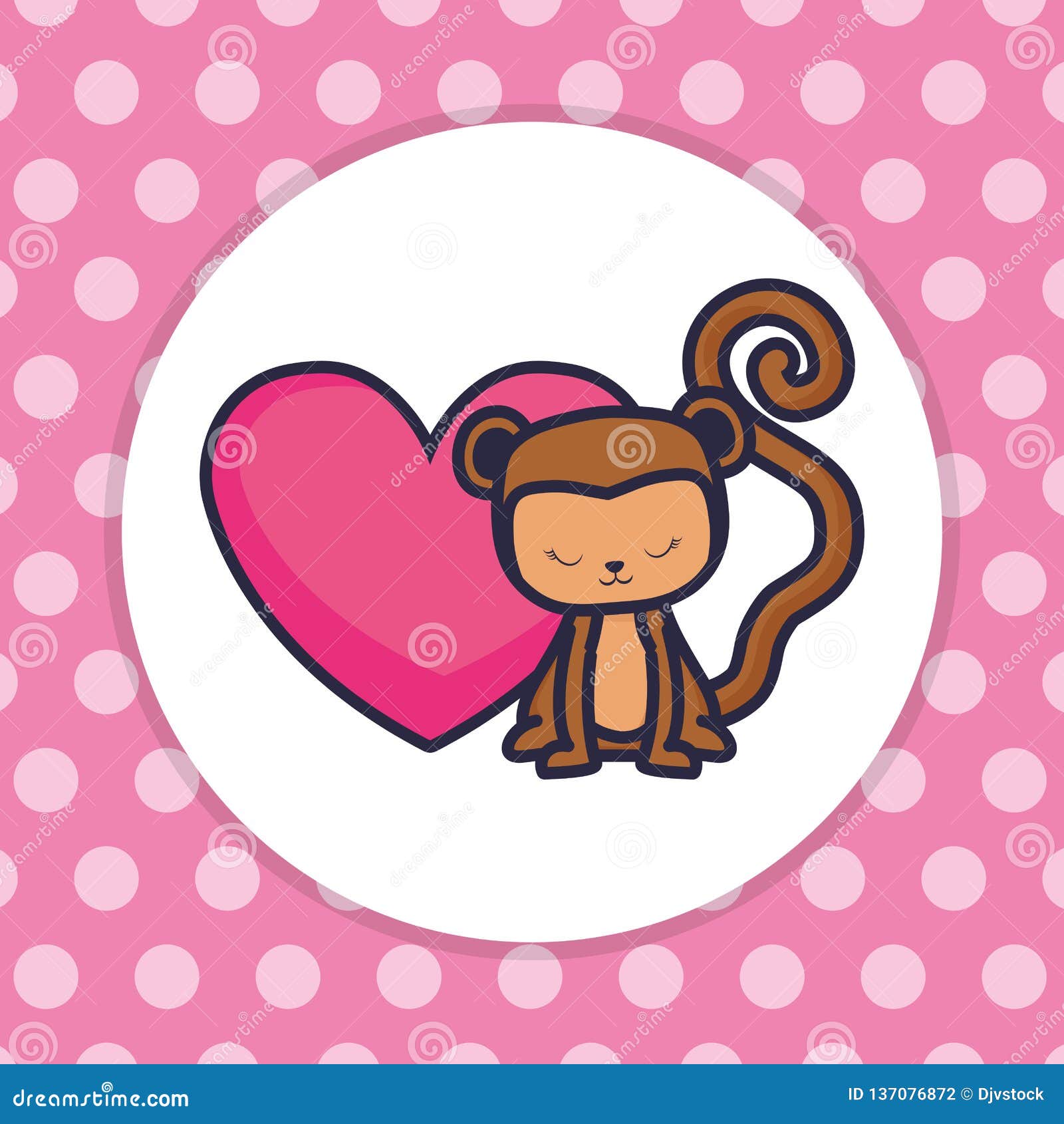 Cute and Little Monkey with Heart Stock Vector - Illustration of ...