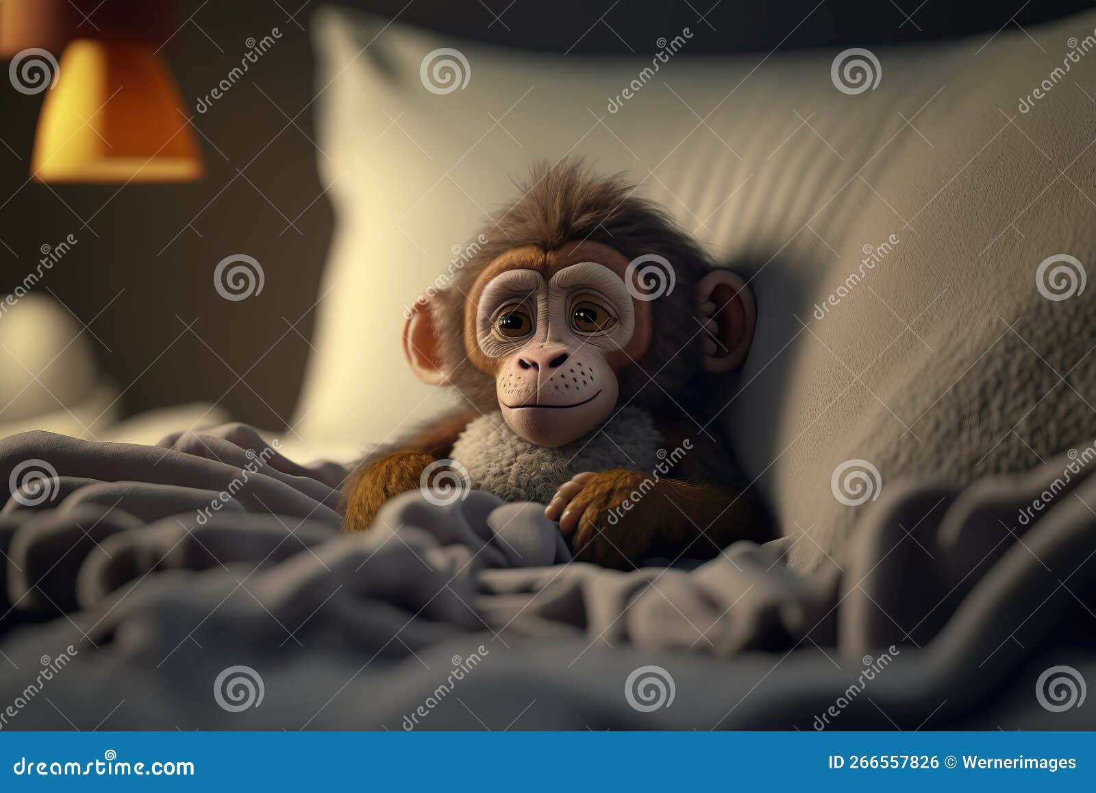 A Cute Little Monkey Lying in Bed, Ai Generated Stock Illustration ...
