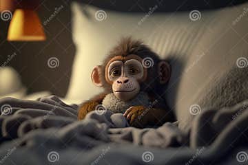 A Cute Little Monkey Lying in Bed, Ai Generated Stock Illustration ...