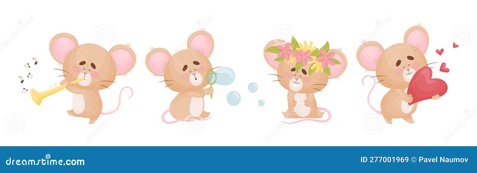 Cute Little Mouse Character Engaged in Different Activity Vector Set ...