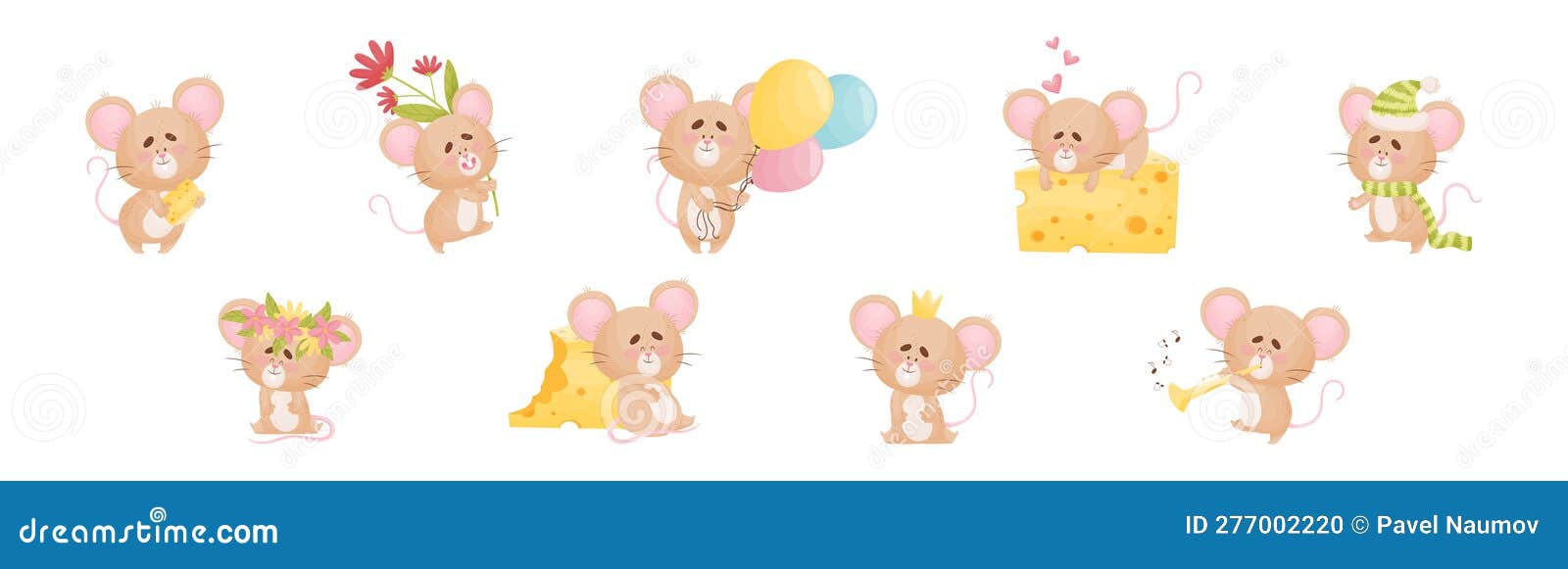 Cute Little Mouse Character Engaged in Different Activity Vector Set ...