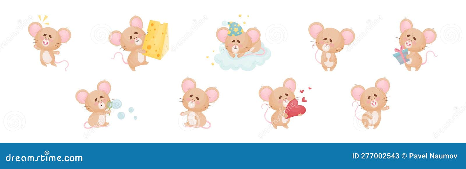 Cute Little Mouse Character Engaged in Different Activity Vector Set ...