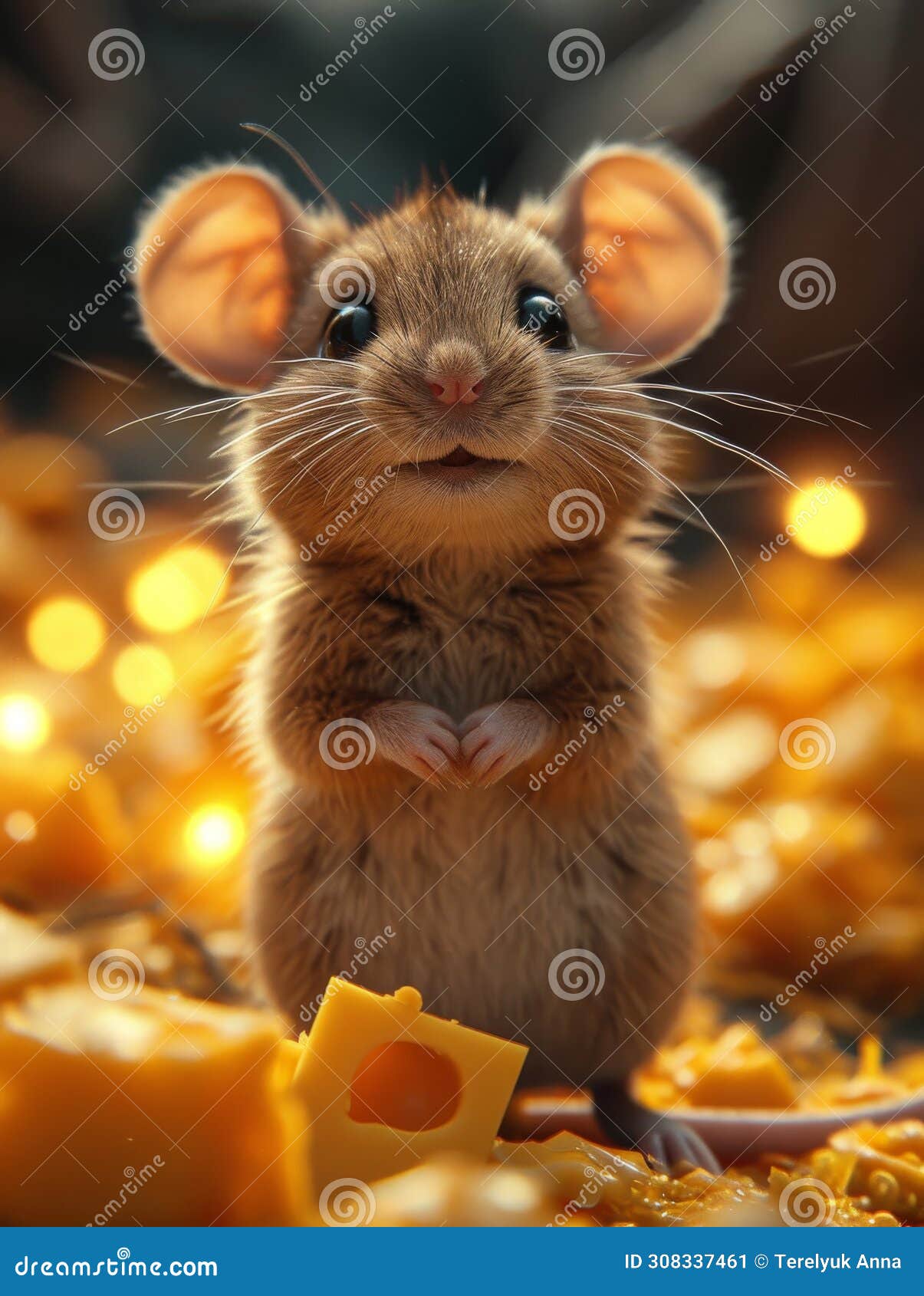 Cute Little Mouse and Cheese in the Attic. a Mouse Standing in Front of ...