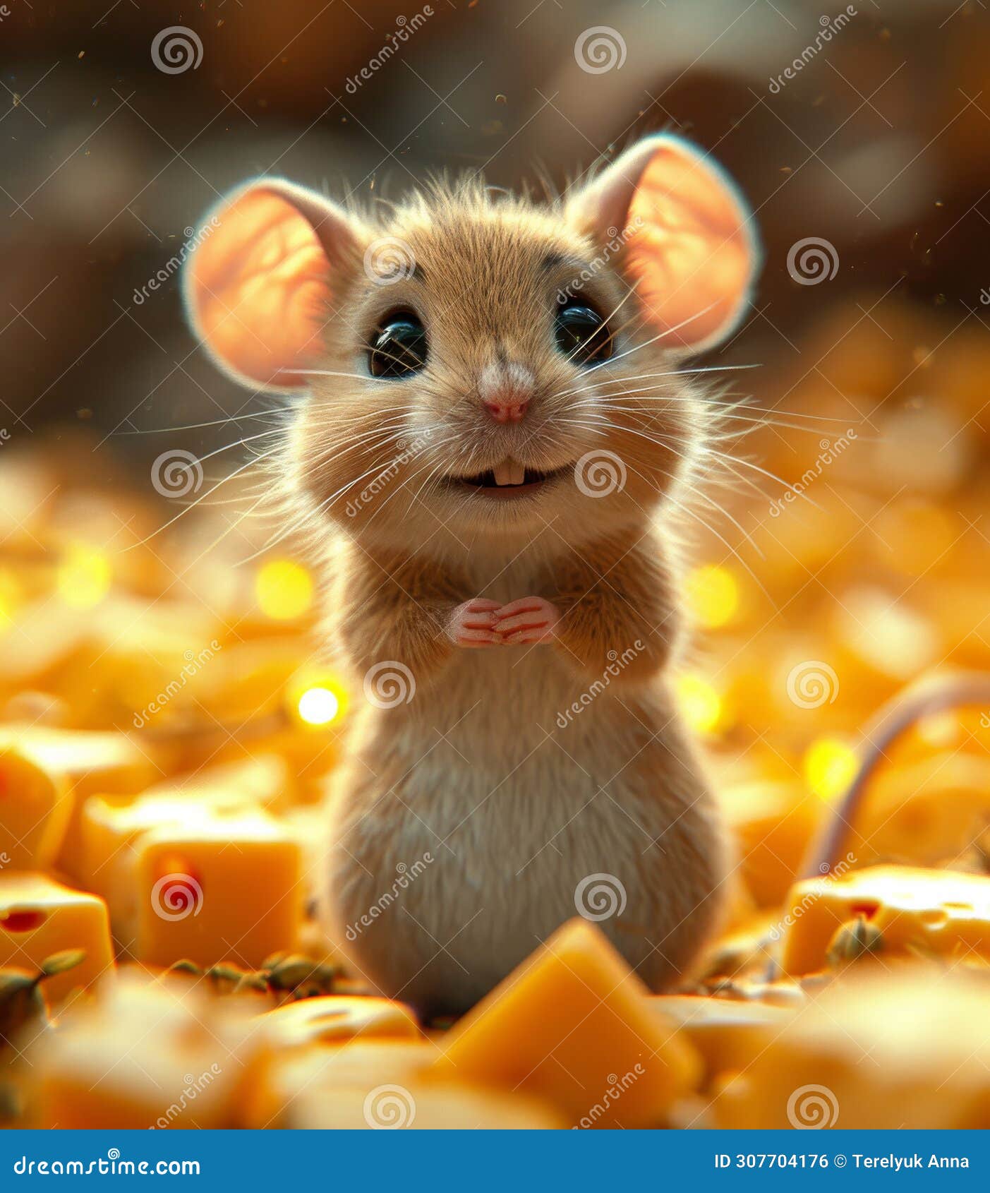 Cute Little Mouse and Cheese in the Garden Stock Photo - Image of food ...