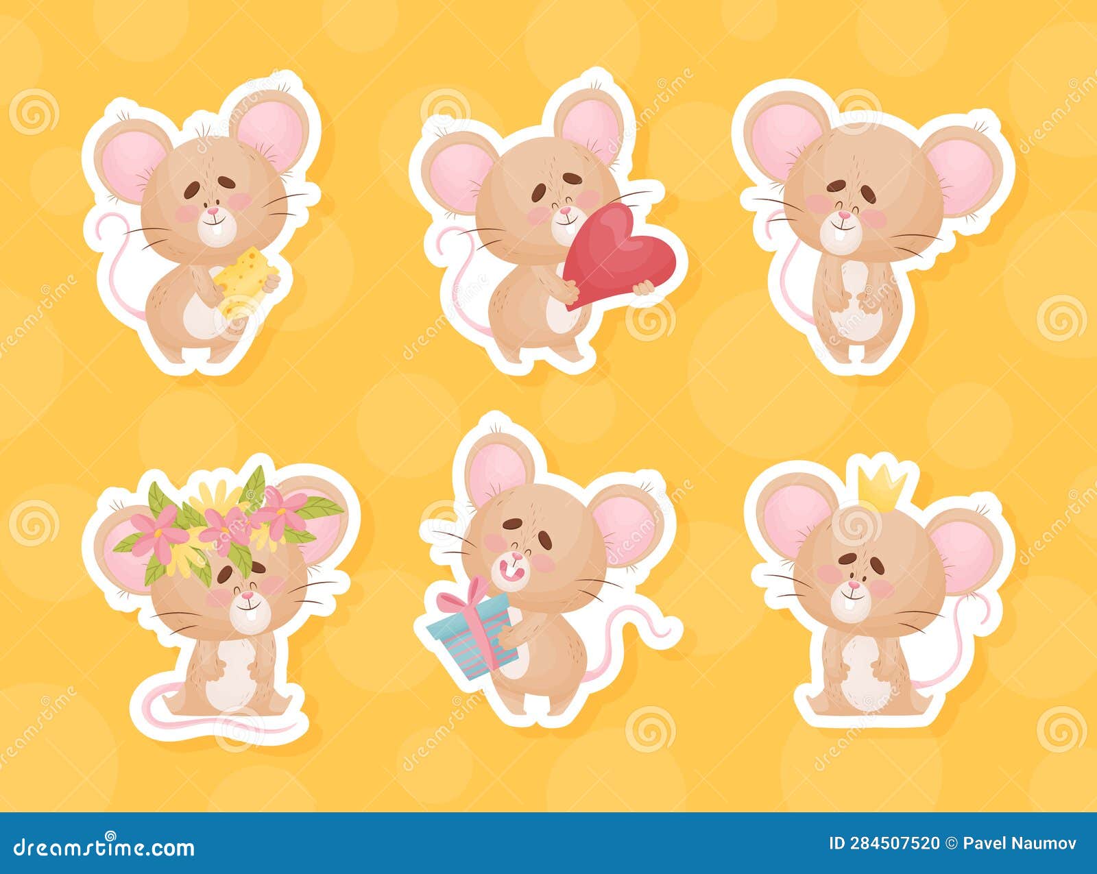 Cute Little Mouse in Different Activity Vector Sticker Set Stock ...