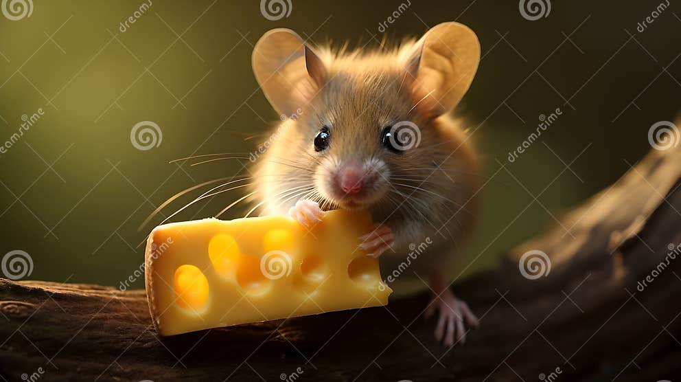 Cute Little Mouse Eating Cheese Stock Illustration - Illustration of ...