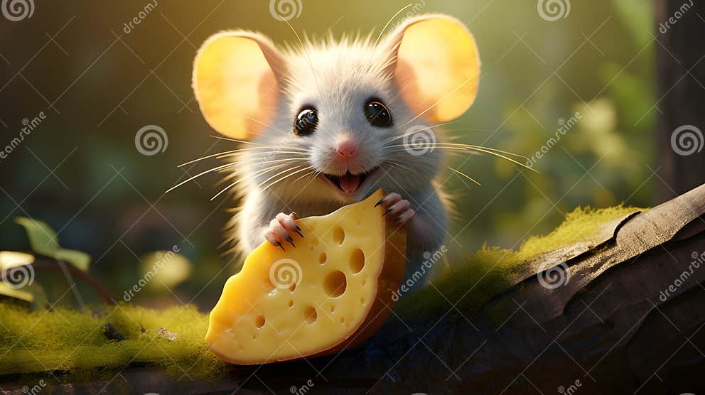 Cute Little Mouse Eating Cheese Stock Illustration - Illustration of ...