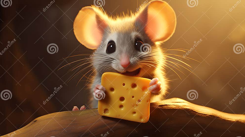 Cute Little Mouse Eating Cheese Stock Illustration - Illustration of ...