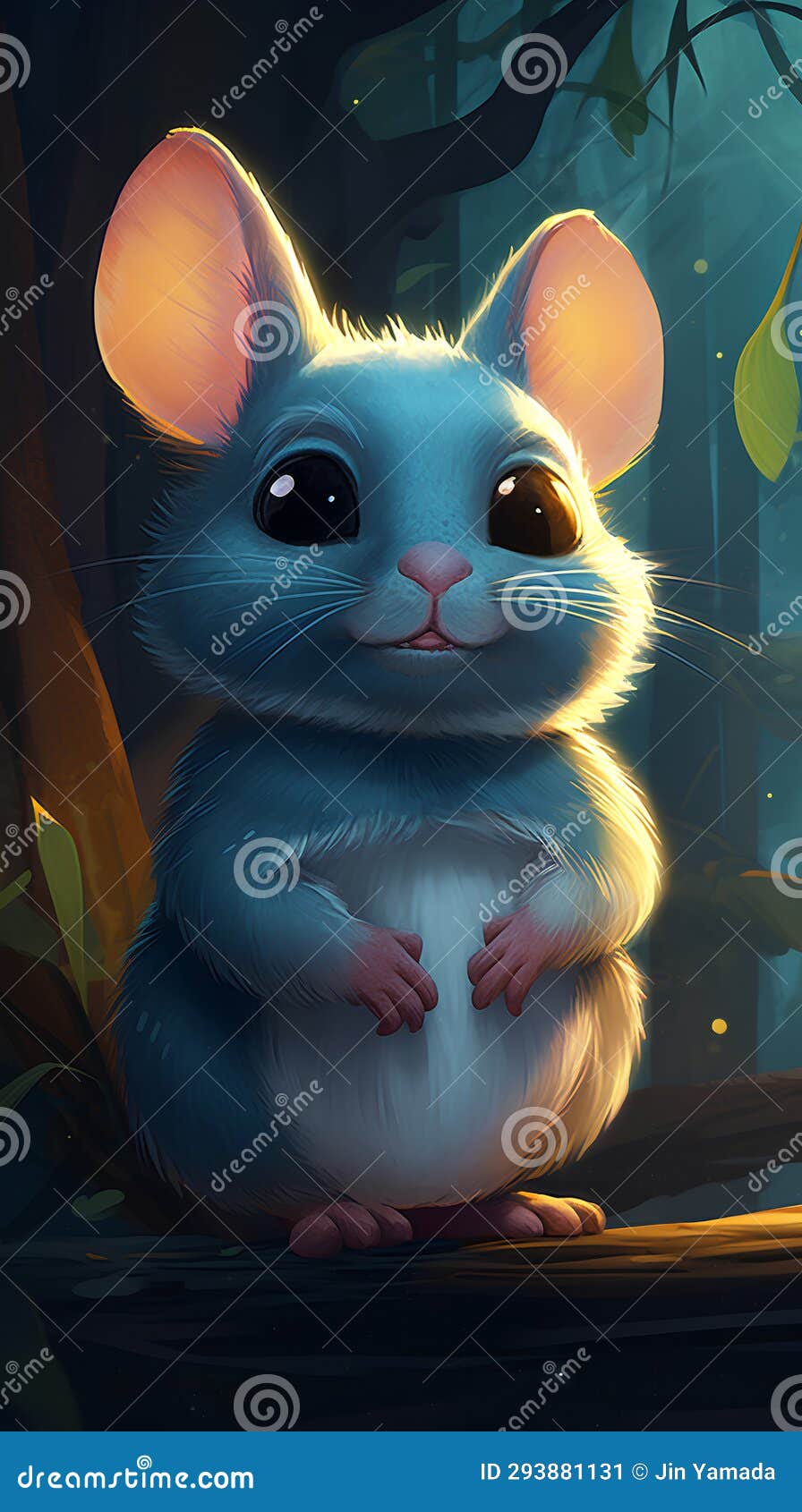 Cute Little Mouse in the Forest. Cartoon Style. 3D Illustration Stock ...