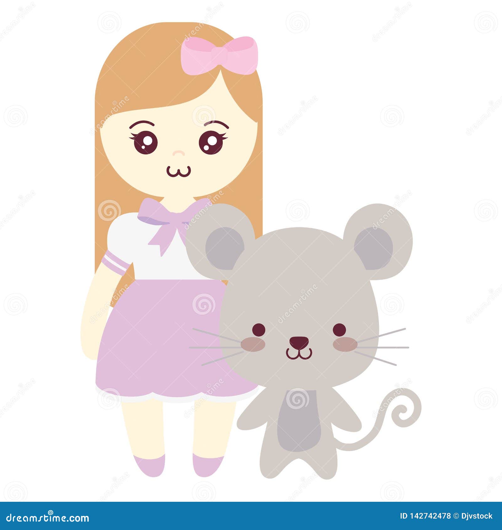 Cute and Little Mouse with Girl Stock Vector - Illustration of animal ...