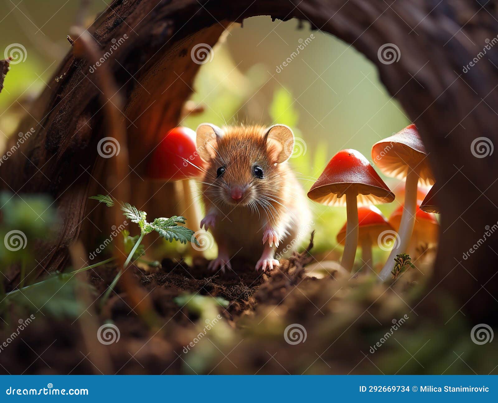 Cute Little Mouse in a Mushroom-Filled Forest Stock Illustration ...