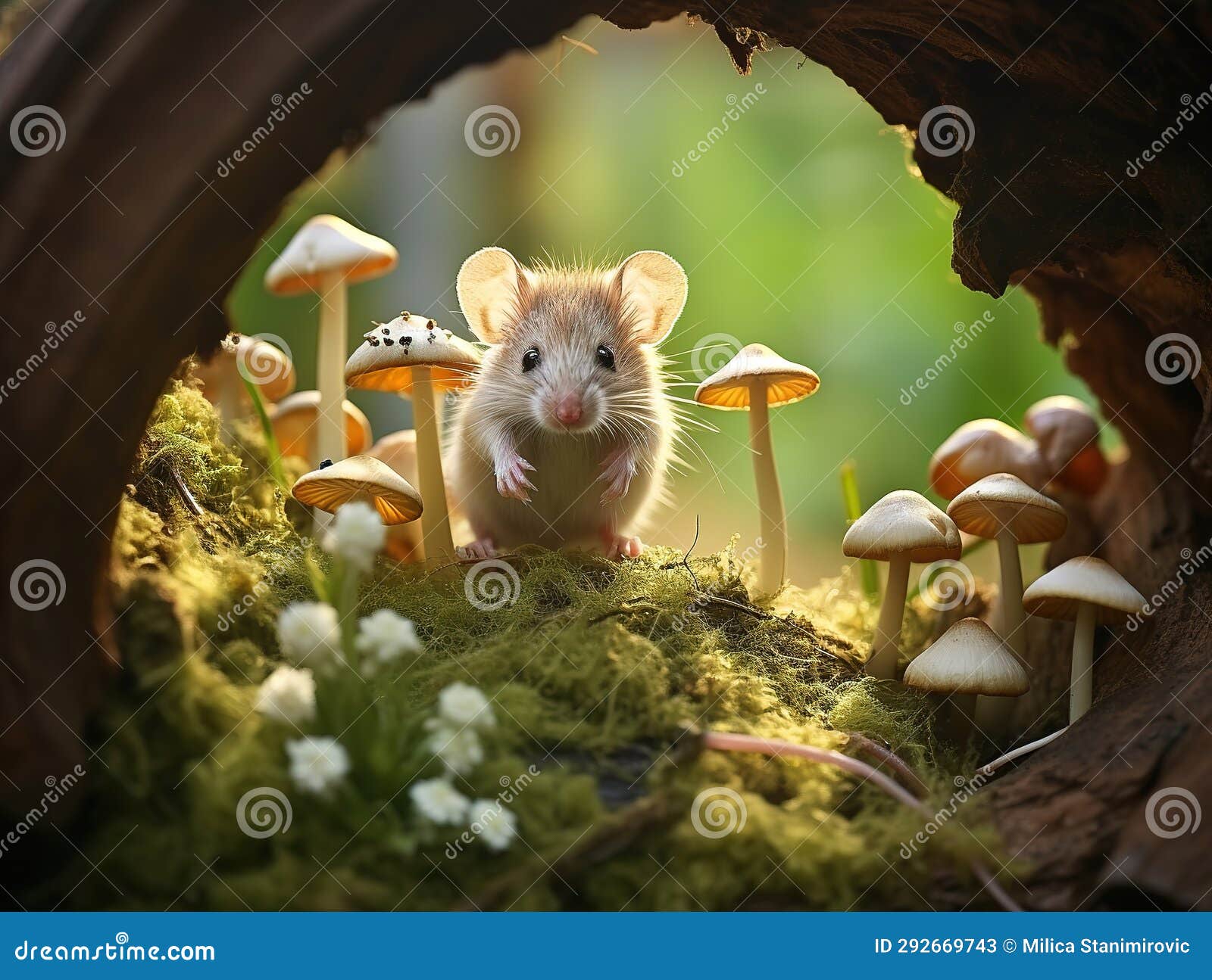 Cute Little Mouse in a Mushroom-Filled Forest Stock Illustration ...