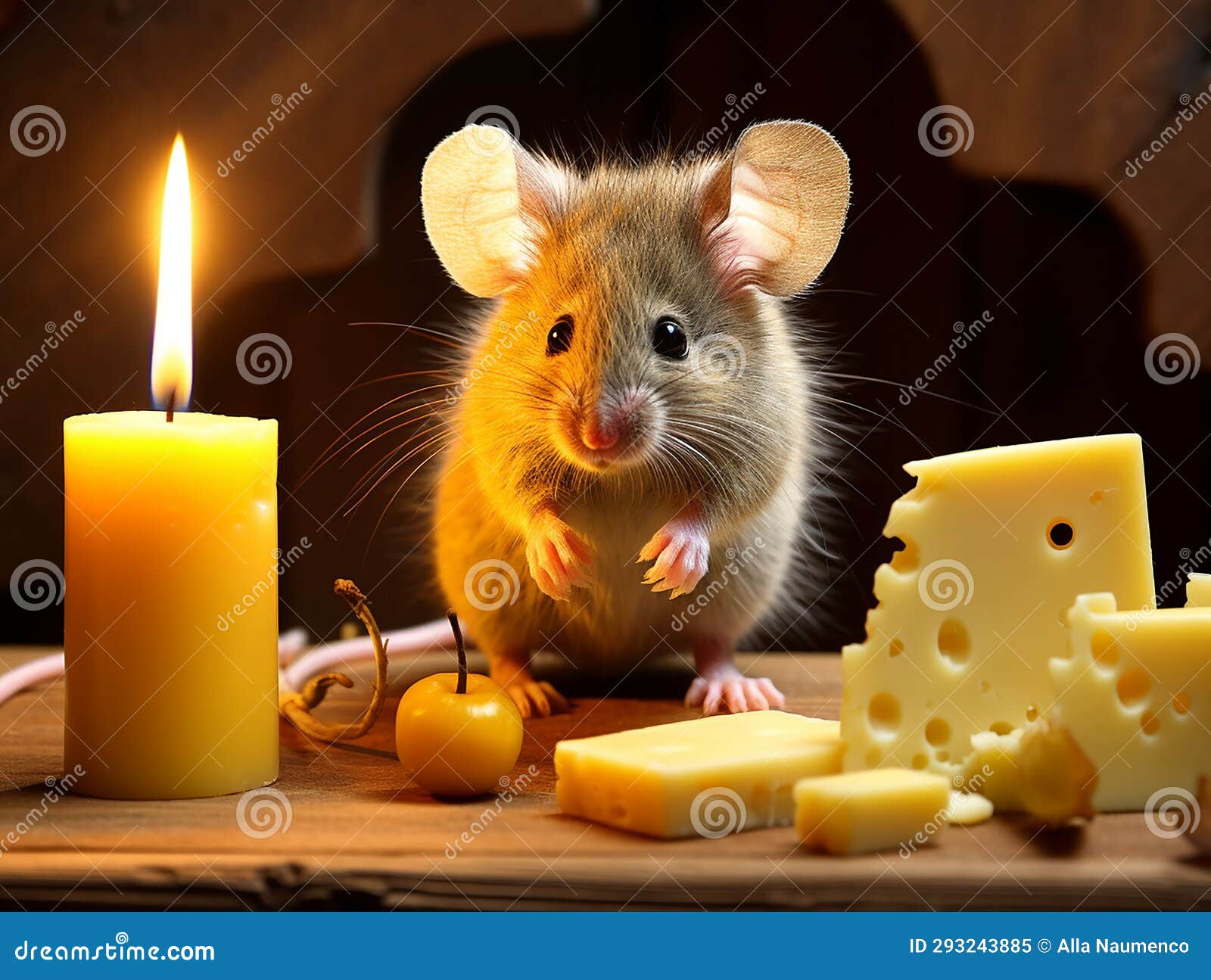Cute Little Mouse Sitting on Table and Eating Cheese Stock Illustration ...