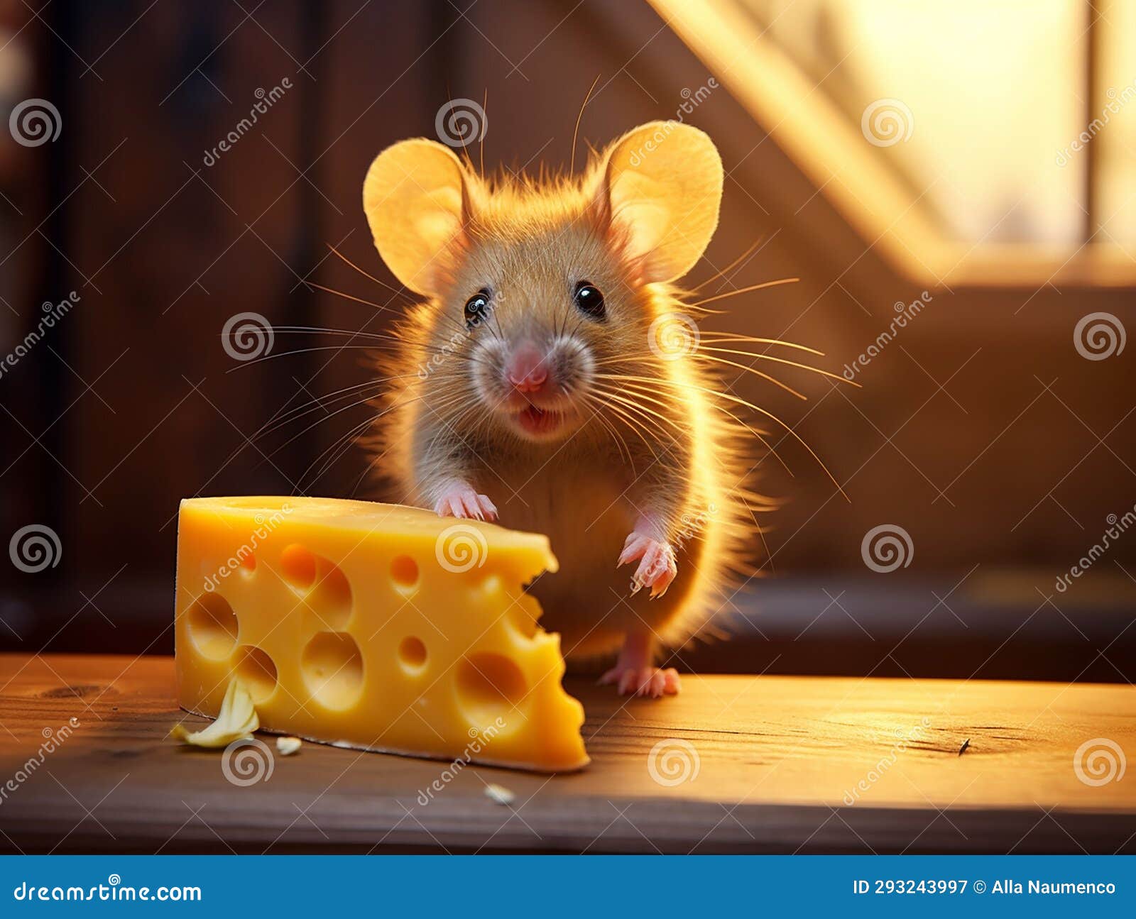 Cute Little Mouse Sitting on Table and Eating Cheese Stock Illustration ...