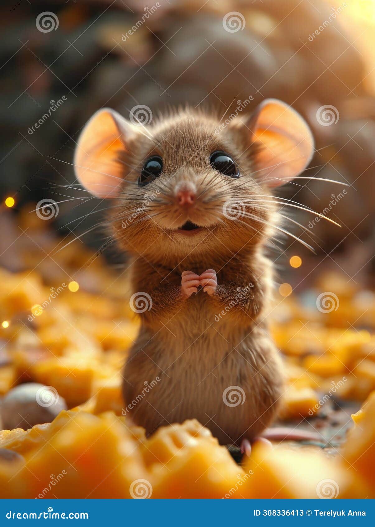 Cute Little Mouse Standing on the Hay and Looking at the Camera Stock ...