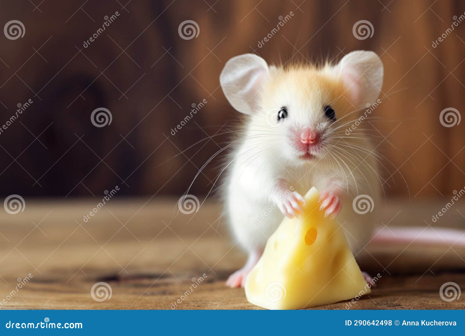Cute Little Mouse Standing on a Table Holding a Small Piece of Cheese ...