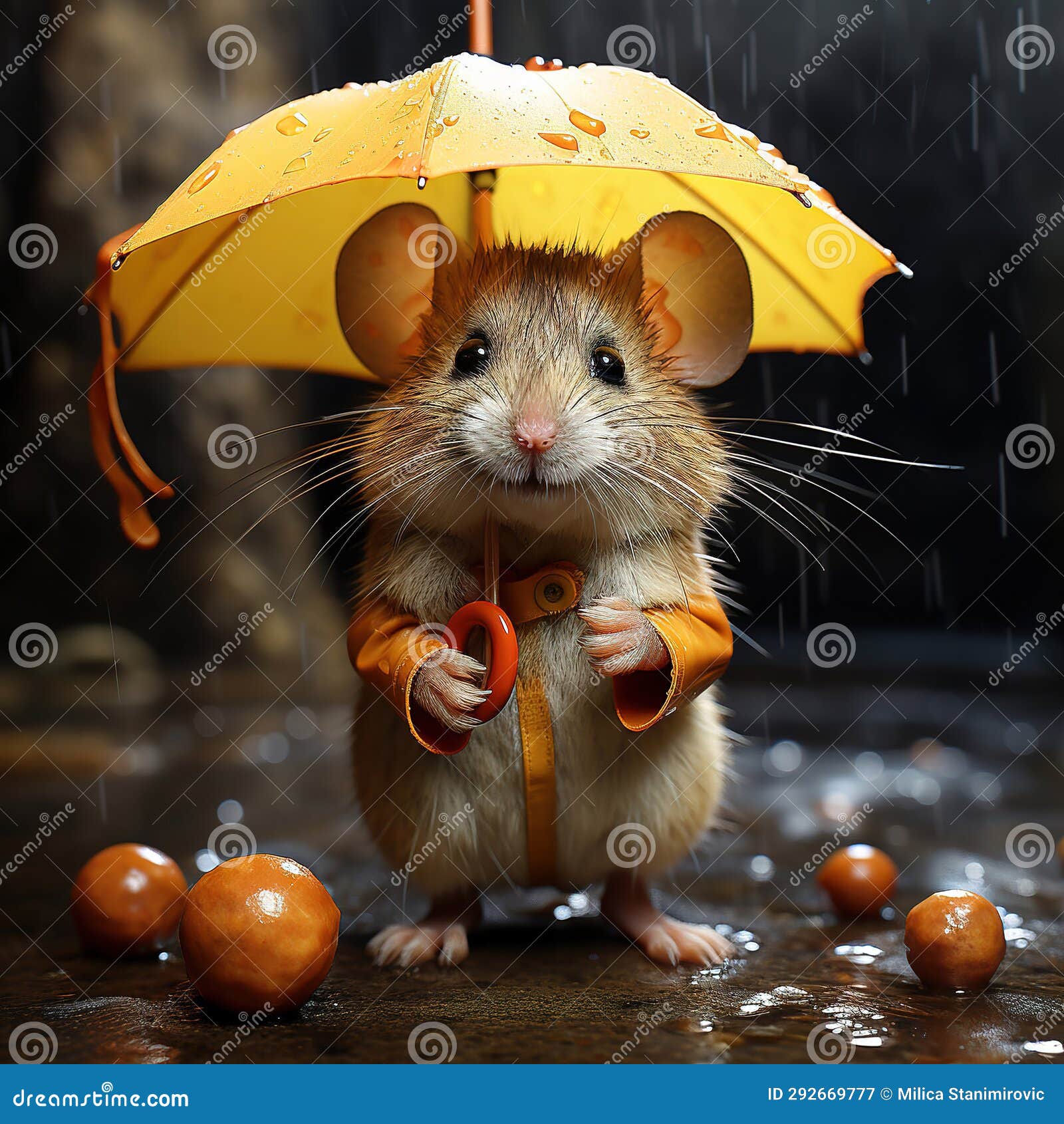 Cute Little Mouse with Umbrella on Rainy Day in Enchanted Forest Stock ...