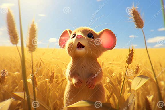 Cute Little Mouse in the Wheat Field. 3d Rendering Stock Illustration ...