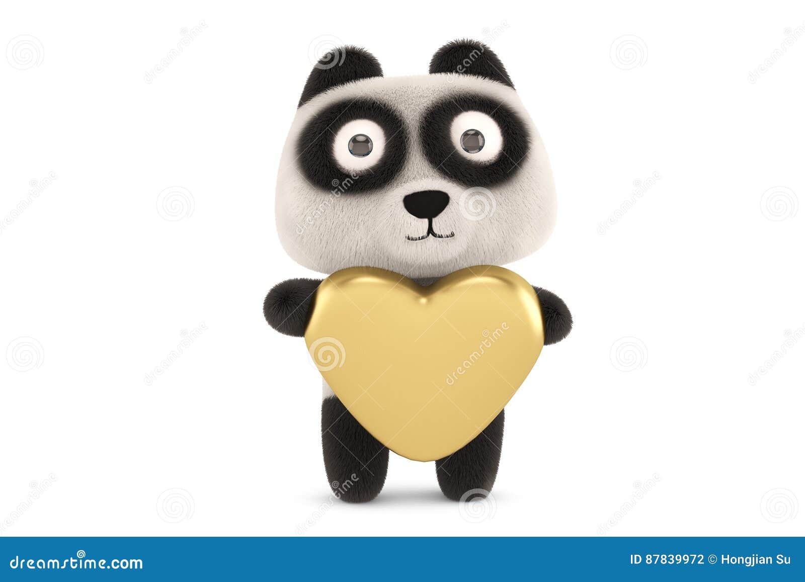 A Cute Little Panda Hugging a Heart-shaped,3D Rendering. Stock ...
