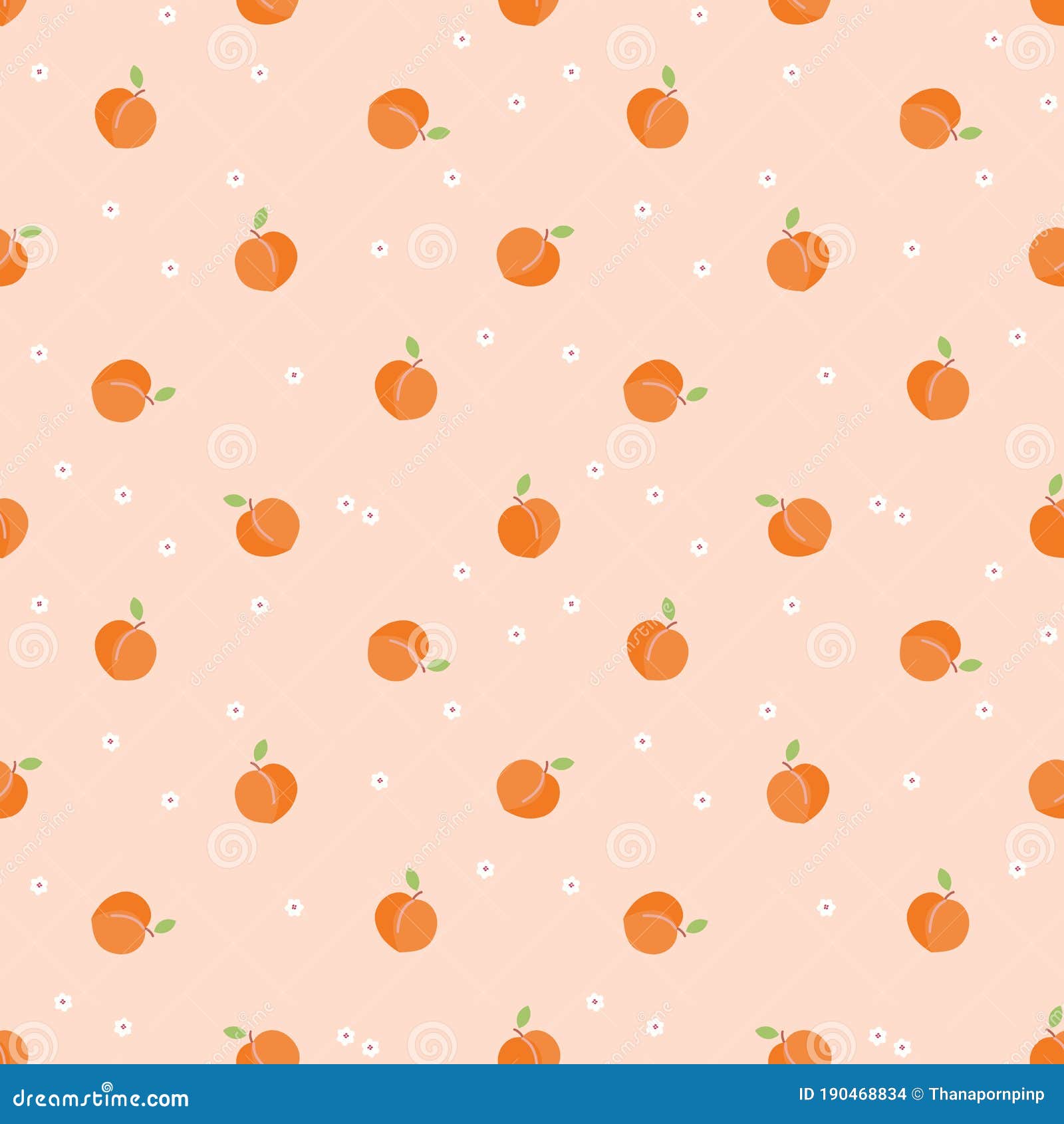 Cute Little Peach Fruit Seamless Pattern Stock Vector - Illustration of ...