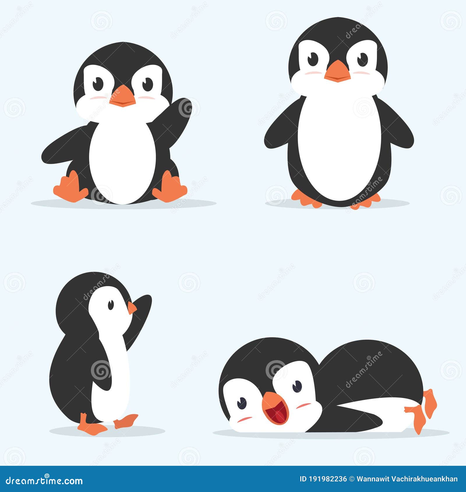 Cute Little Penguin Poses Vector Set Stock Vector - Illustration of ...