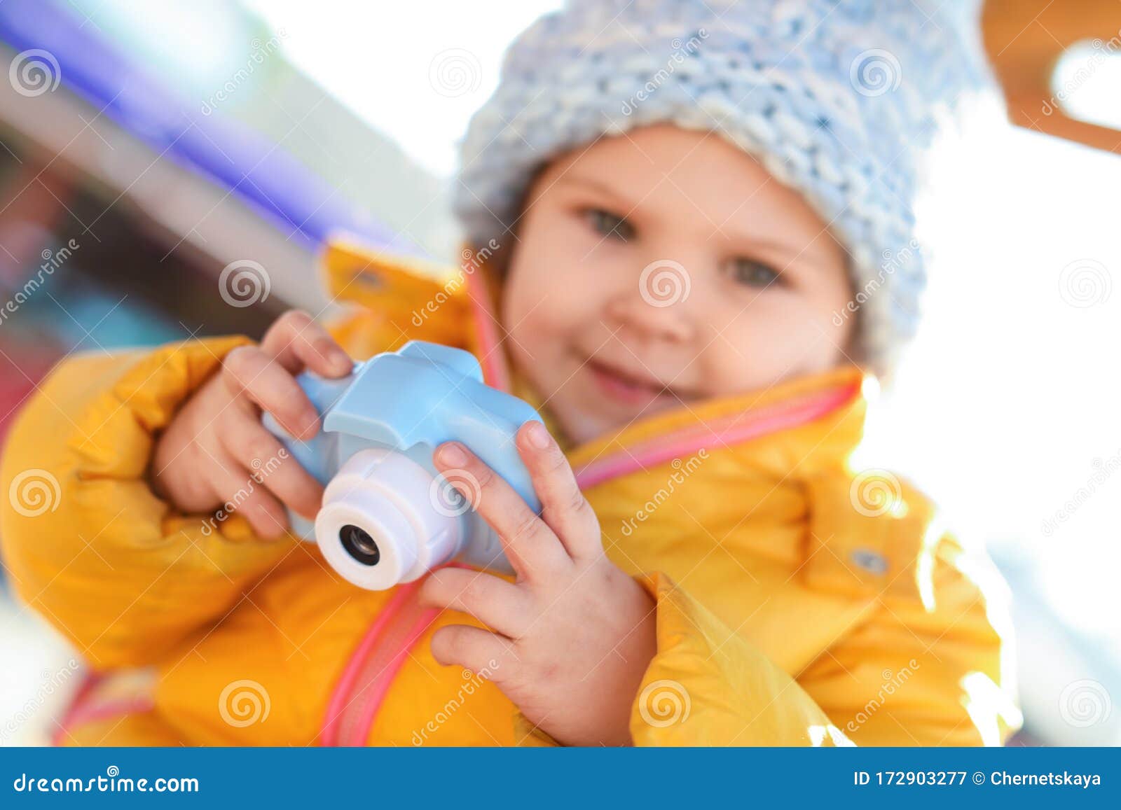 Cute Little Photographer, Focus on Hands with Camera Stock Image ...