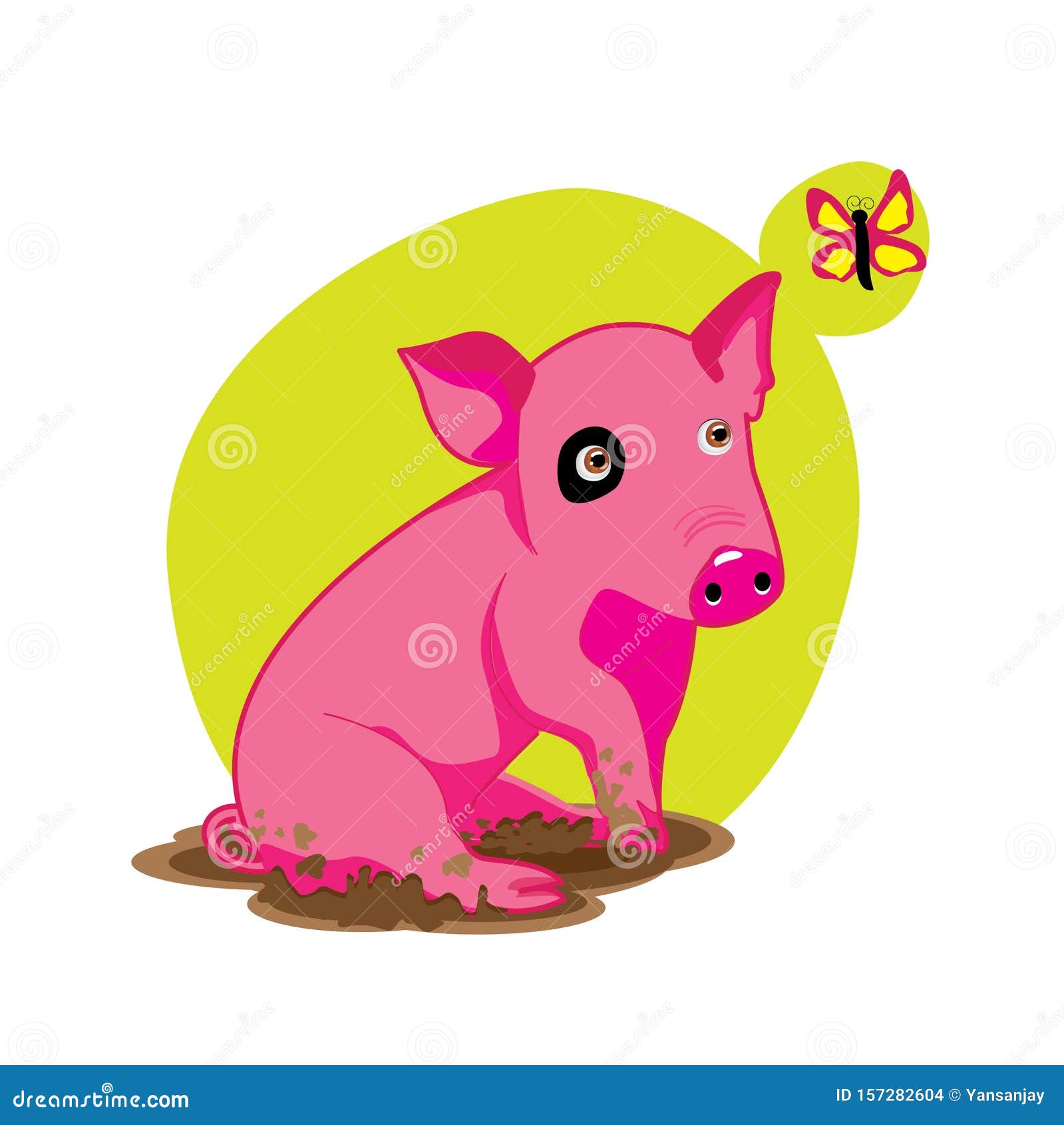 A Cute Little Pig and Her Butterfly Stock Vector - Illustration of cute ...