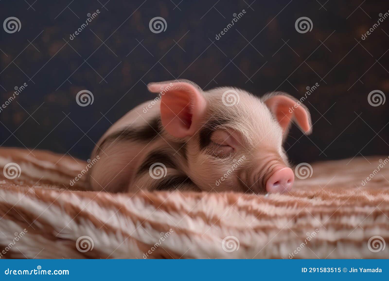 Cute Little Piglet Sleeping on a Soft Blanket. Dark Background Stock ...