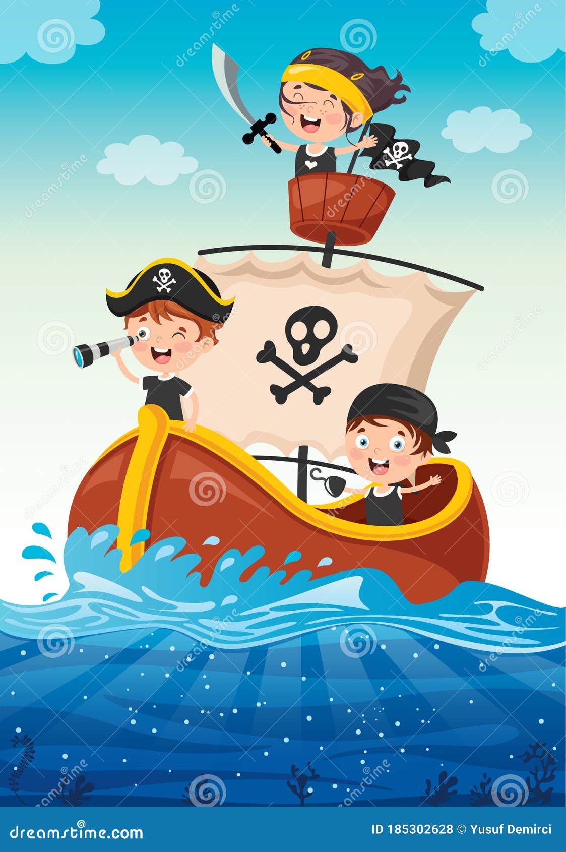 Cute Little Pirate Children Posing Stock Vector - Illustration of ...