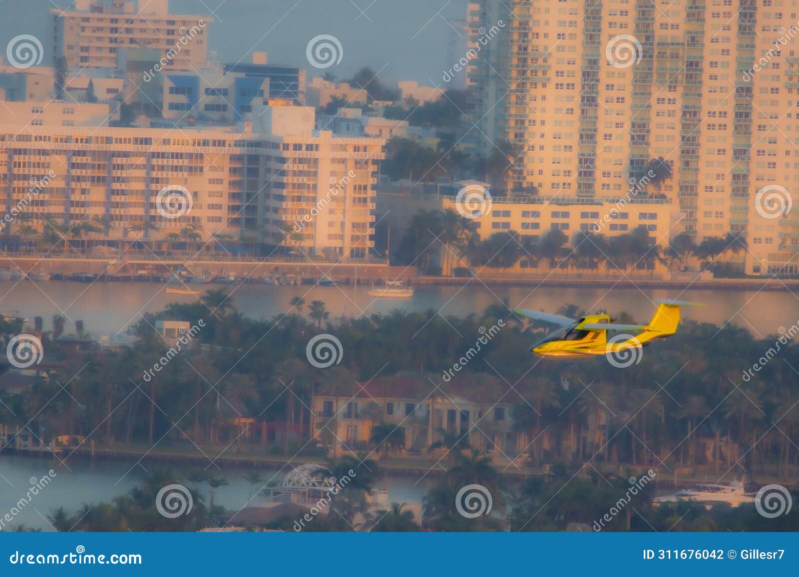 Cute Little Plane in the Sky of Miami Stock Photo - Image of transport ...