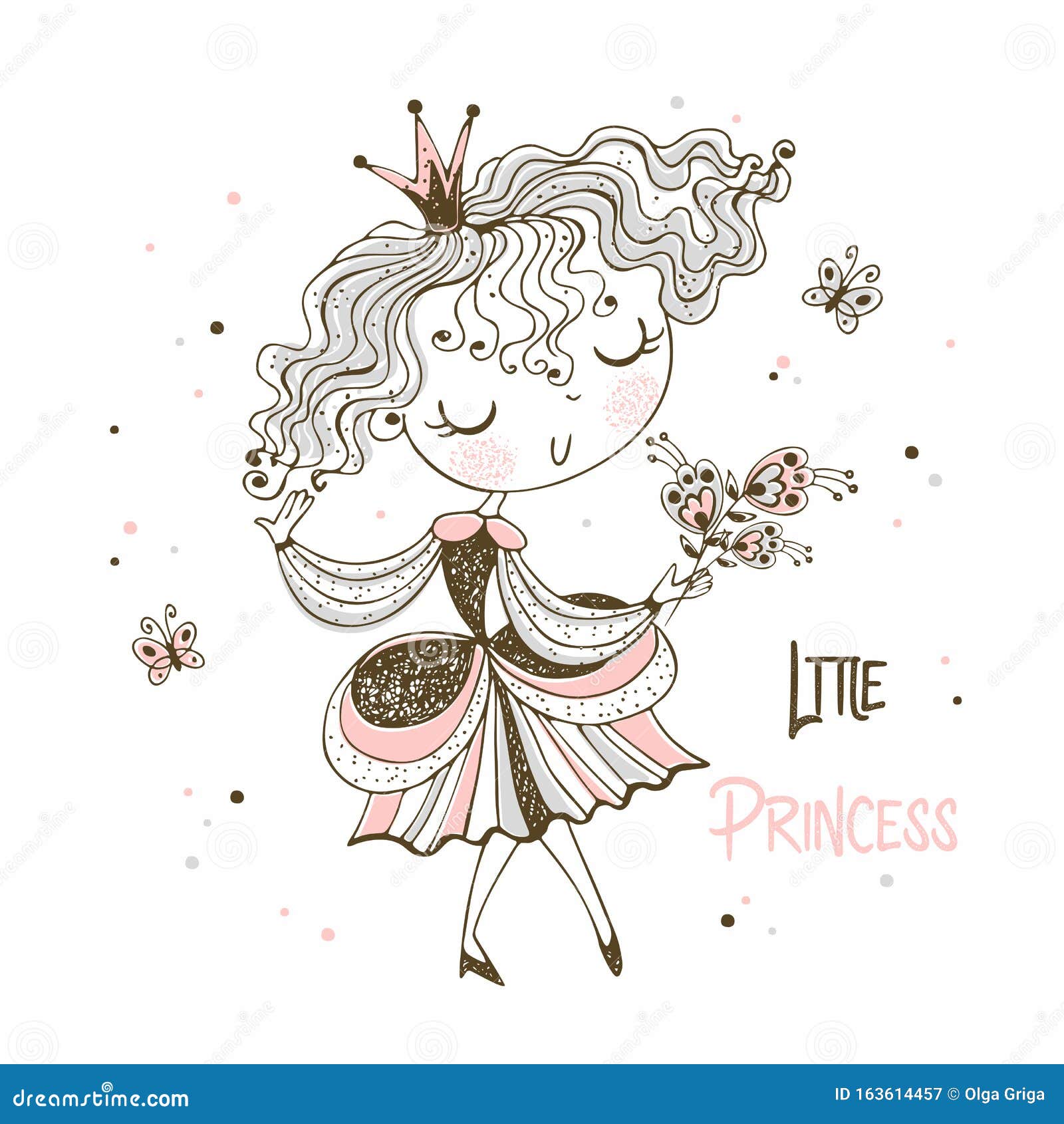 Cute Little Princess in Doodle Style. Vector Stock Vector ...
