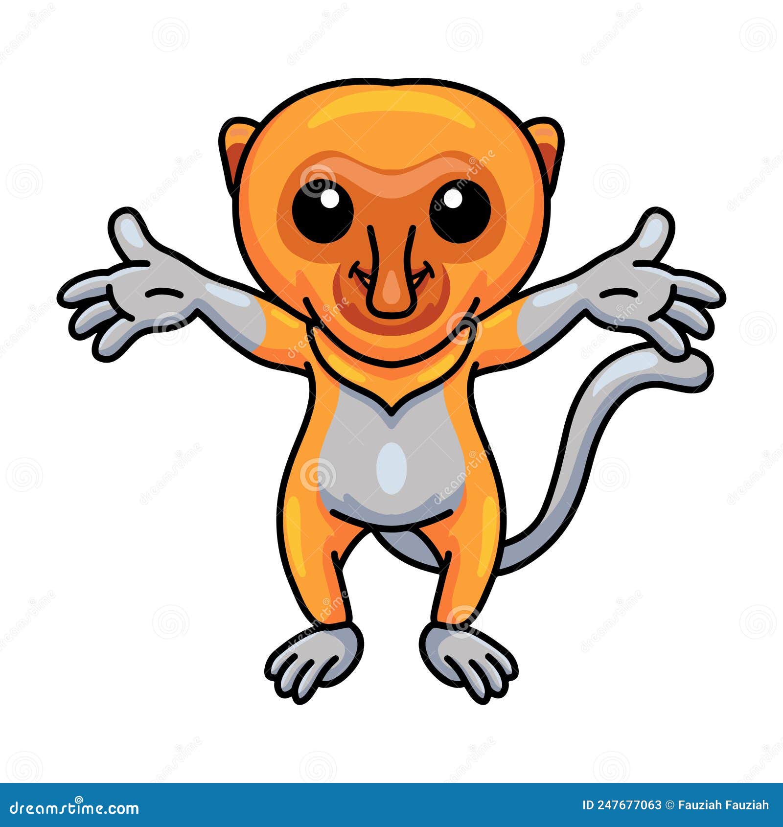Cute Little Proboscis Monkey Cartoon Raising Hands Stock Vector ...
