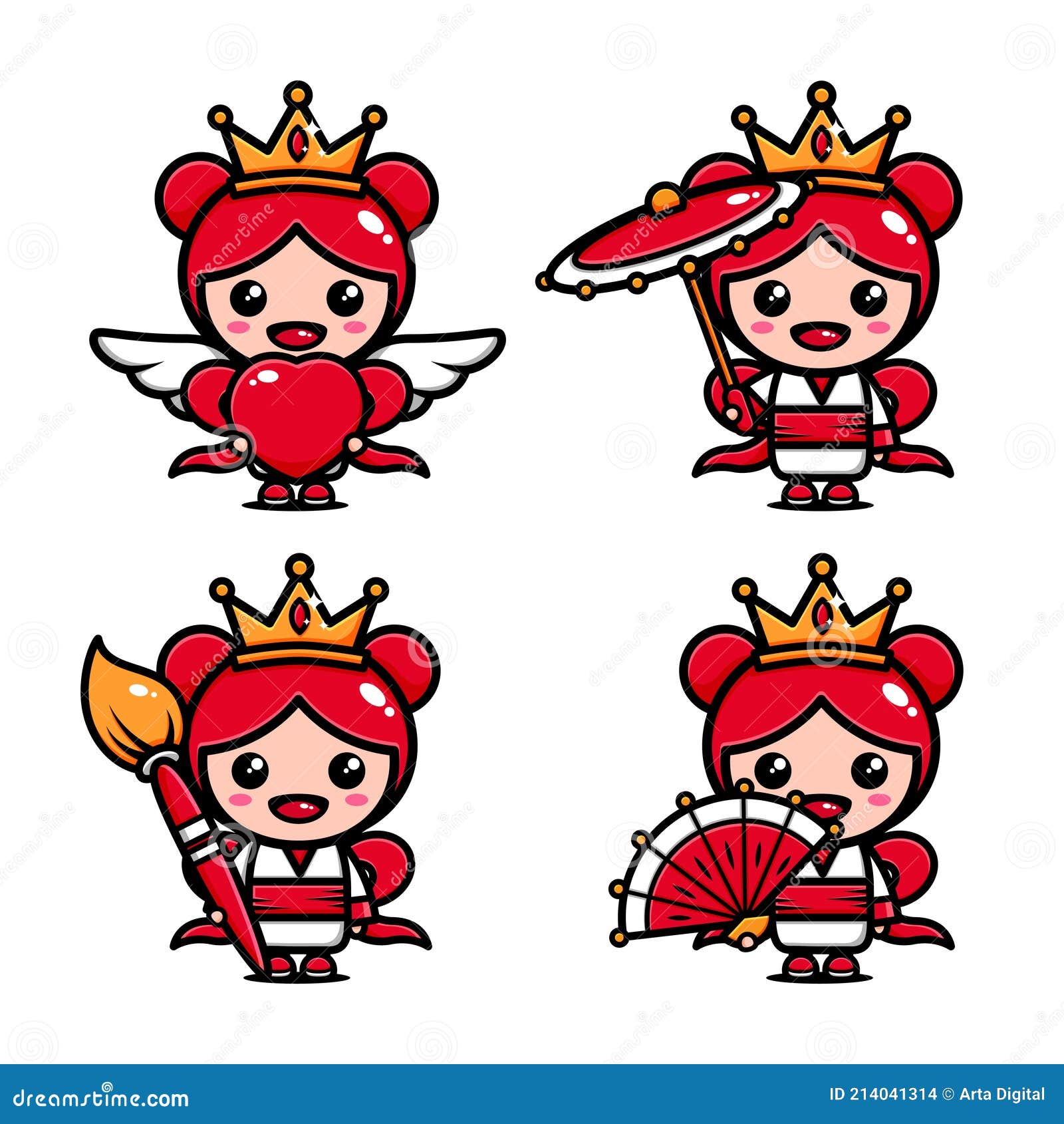 Cute Little Queen Character Design with Many Expression Stock Vector ...