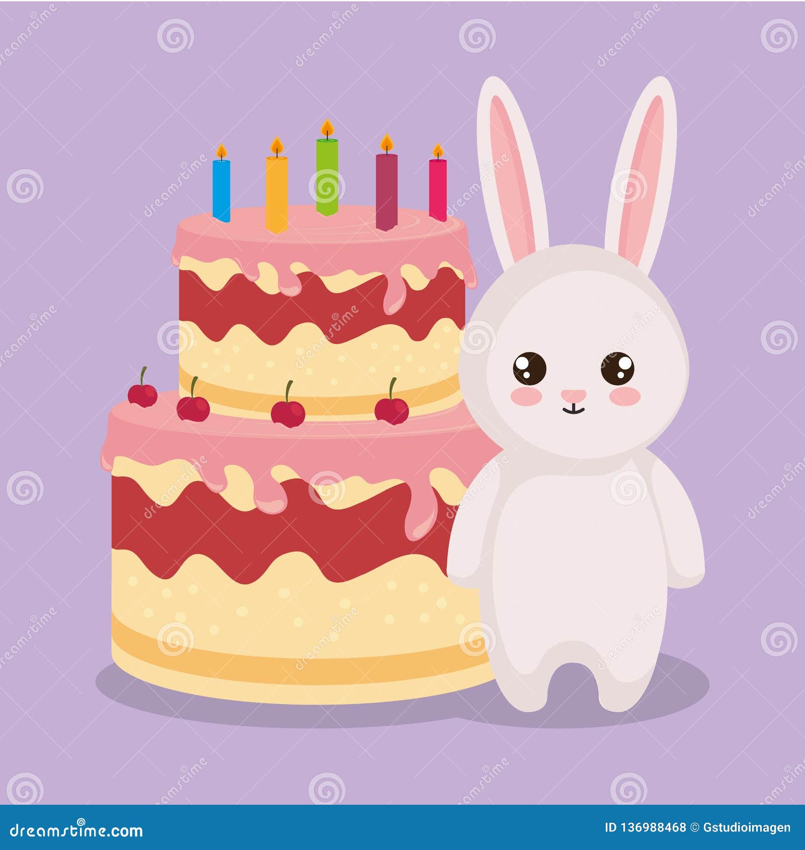 Cute and Little Rabbit with Cake Stock Vector - Illustration of ...
